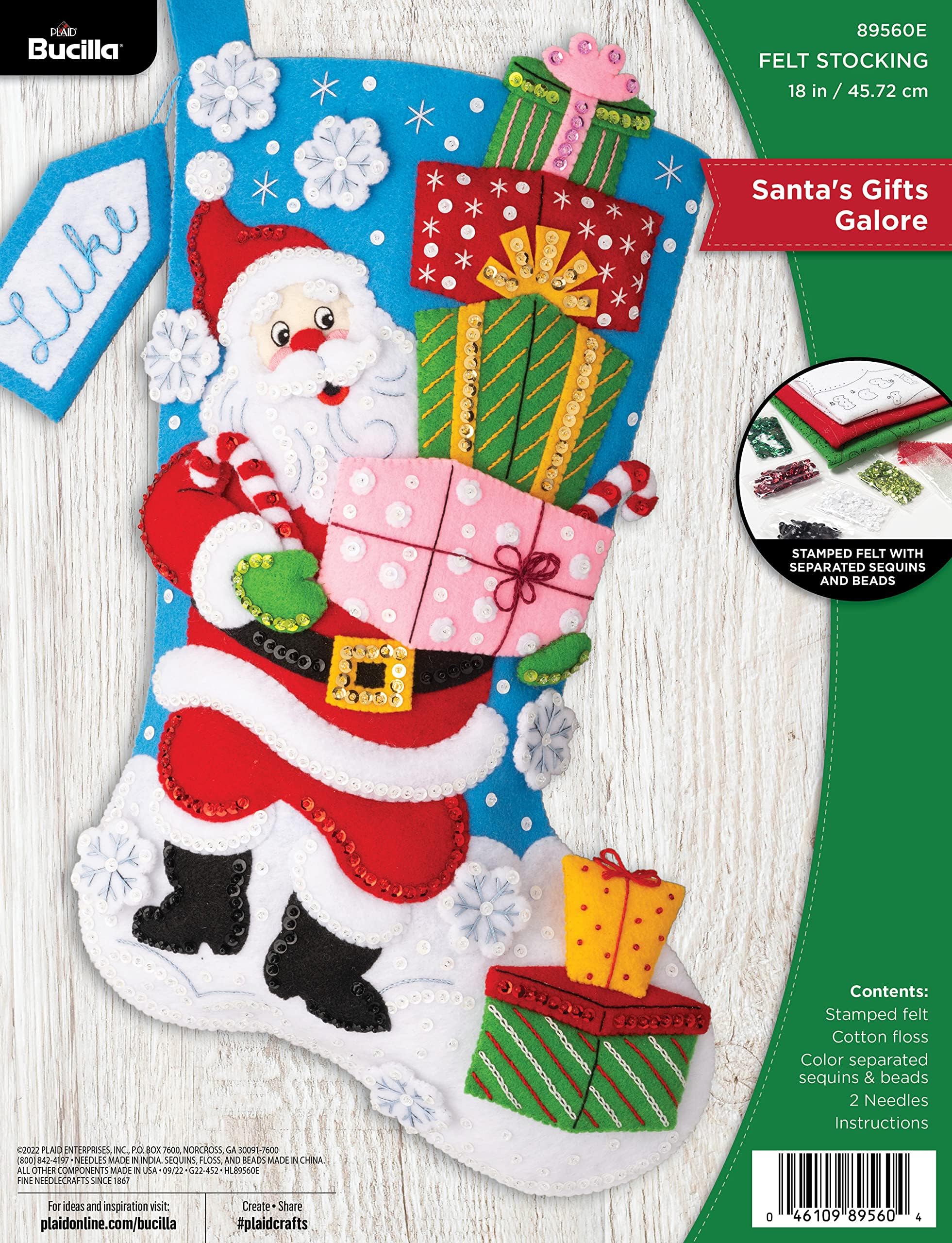 Amazon.com: Bucilla Felt Applique Stocking Kit, Santa's Gift Galore 18 ...