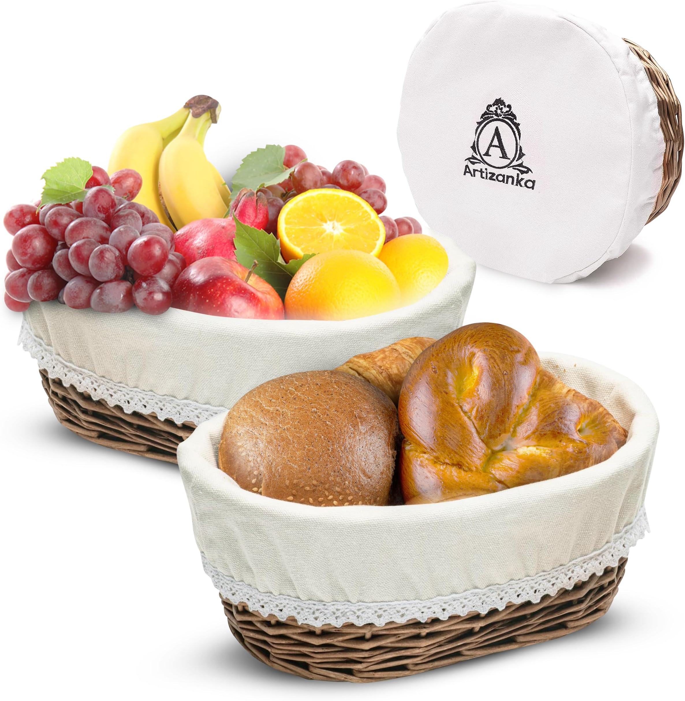 Medium Bread Basket for Serving Set - 11x8" Wicker Basket with ...