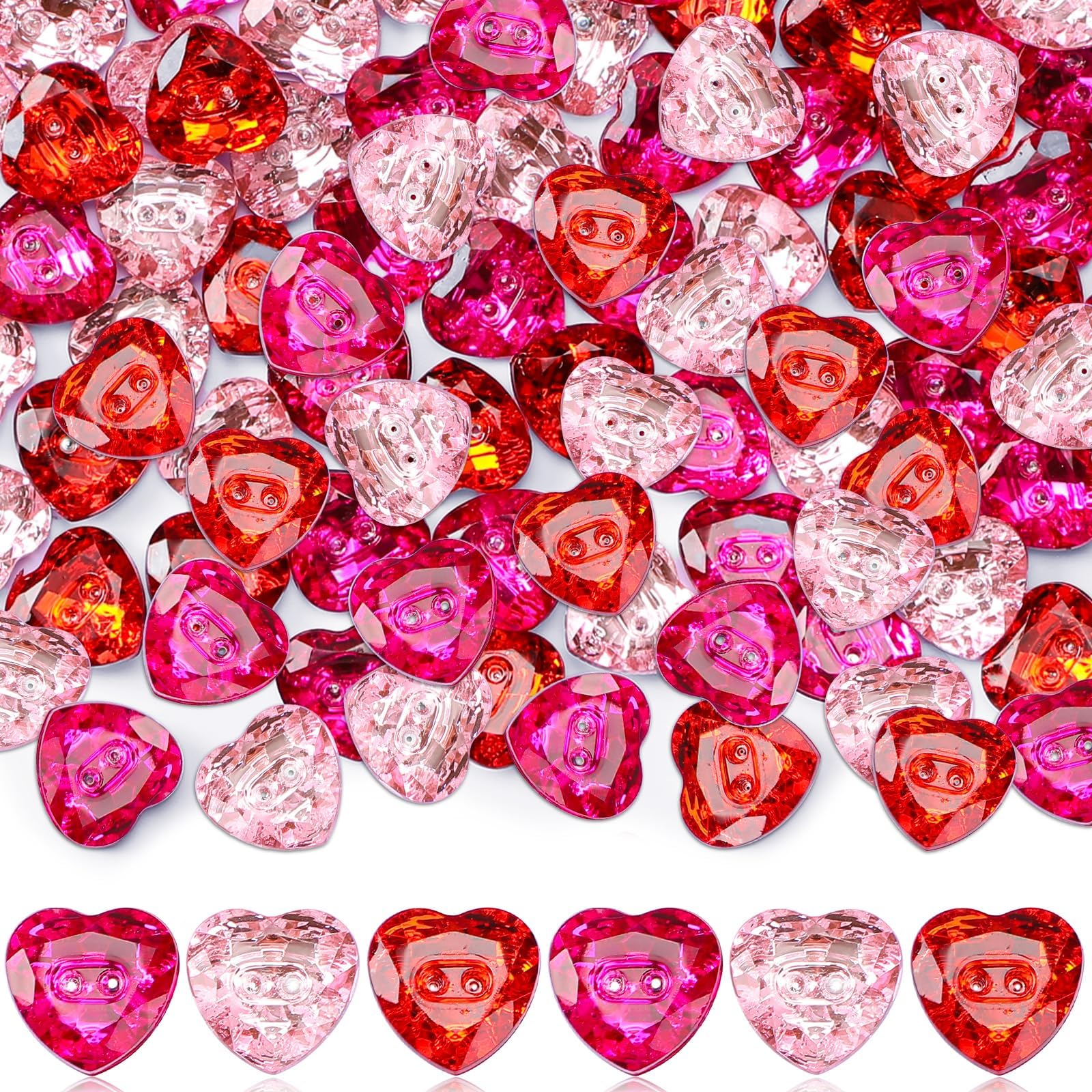 Amazon.com: Zeyune 300 Pcs Rhinestone Heart Buttons Bulk Valentine's ...