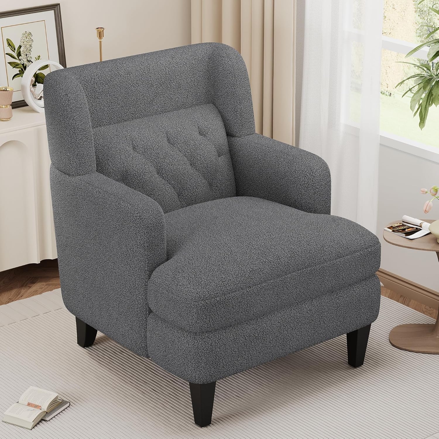 Amazon.com: JOSHEN 32" Tufted Backrest Modern Accent Chair, Comfy ...