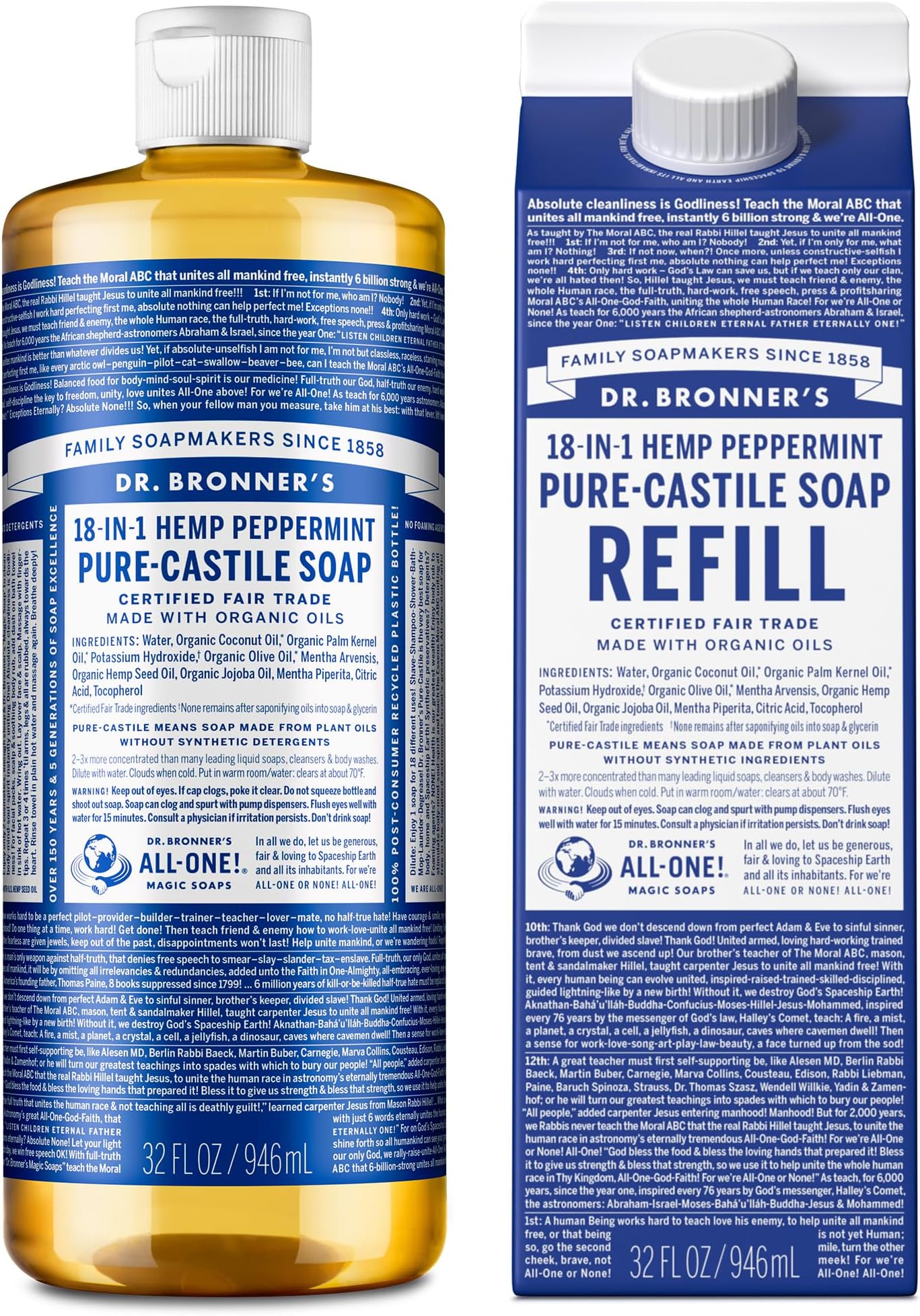 Amazon.com: Dr. Bronner's 18-in-1 Hemp Almond Pure-Castile Liquid Soap ...