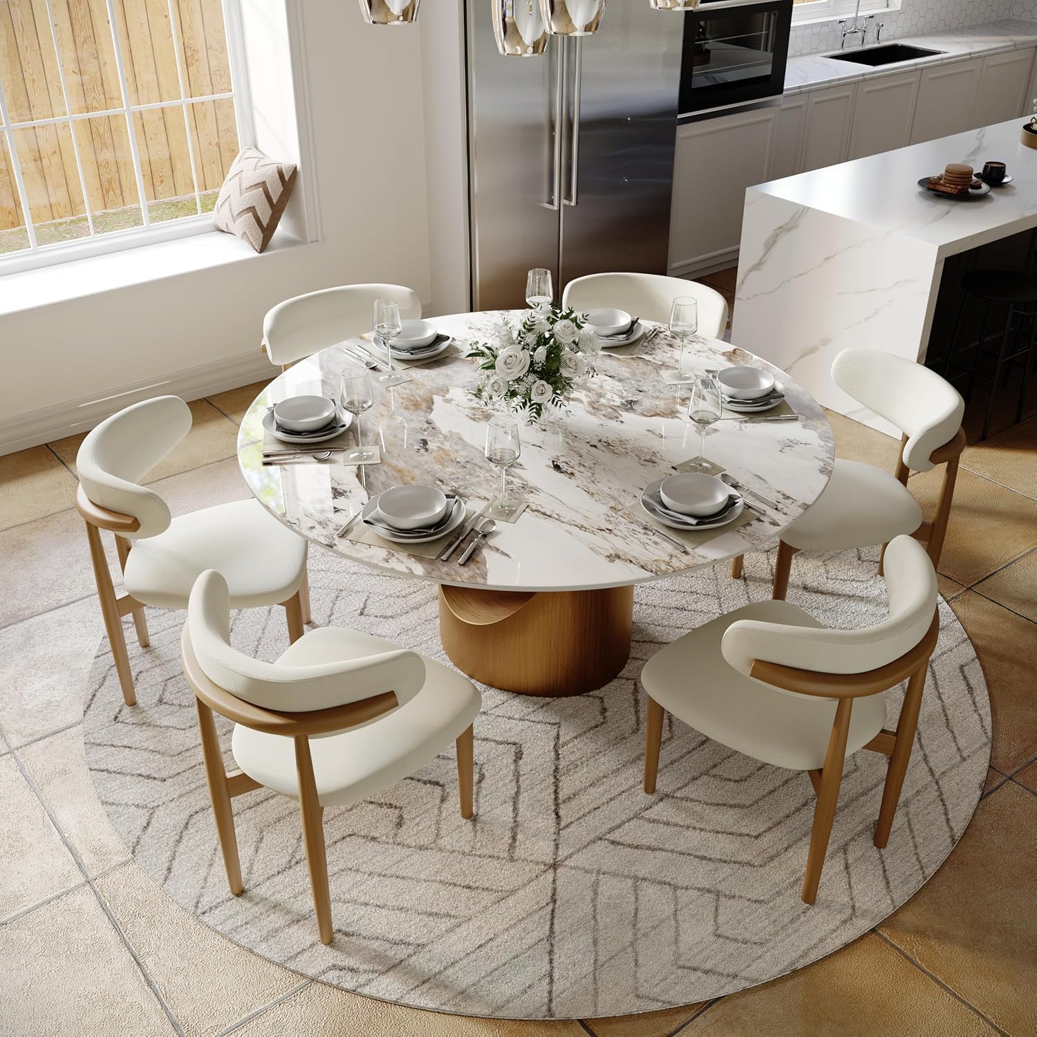 Amazon.com - POVISON Round Dining Table for 6, 60" Glossy Pandora ...
