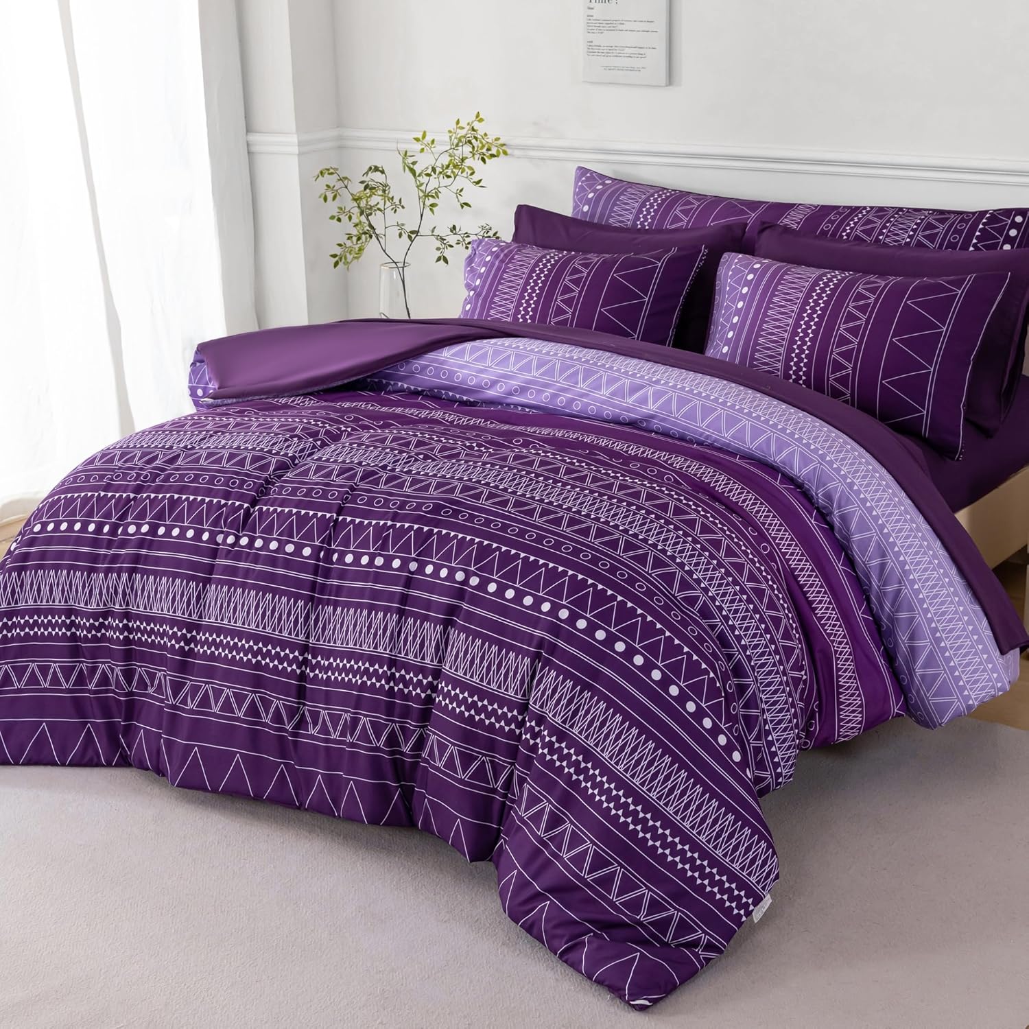 Amazon.com: RYNGHIPY Full Size Comforter Set Purple: 8 Pieces Bedding ...