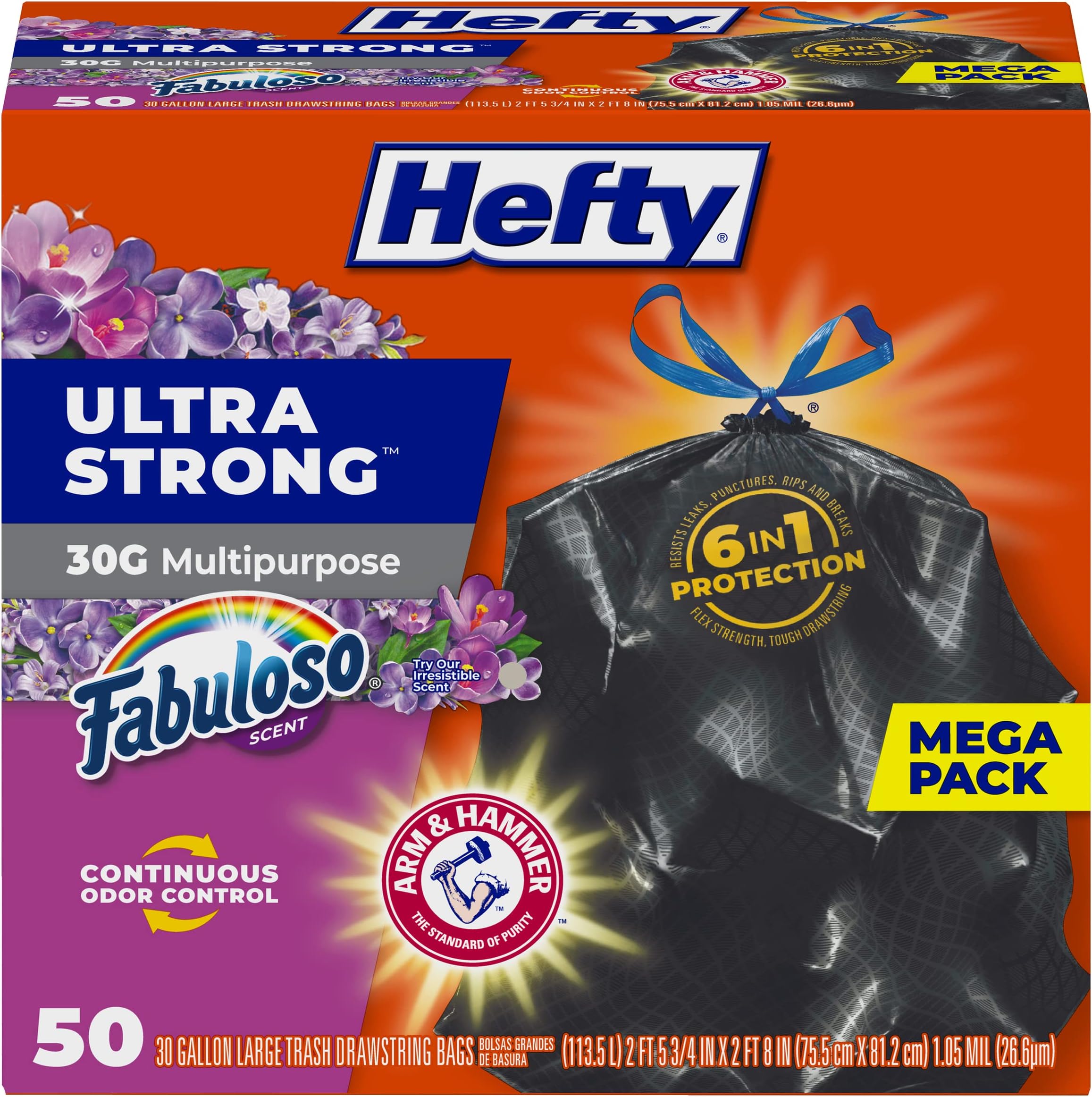 Hefty Ultra Strong Multipurpose Large Trash Bags, Black, Fabuloso Scent ...