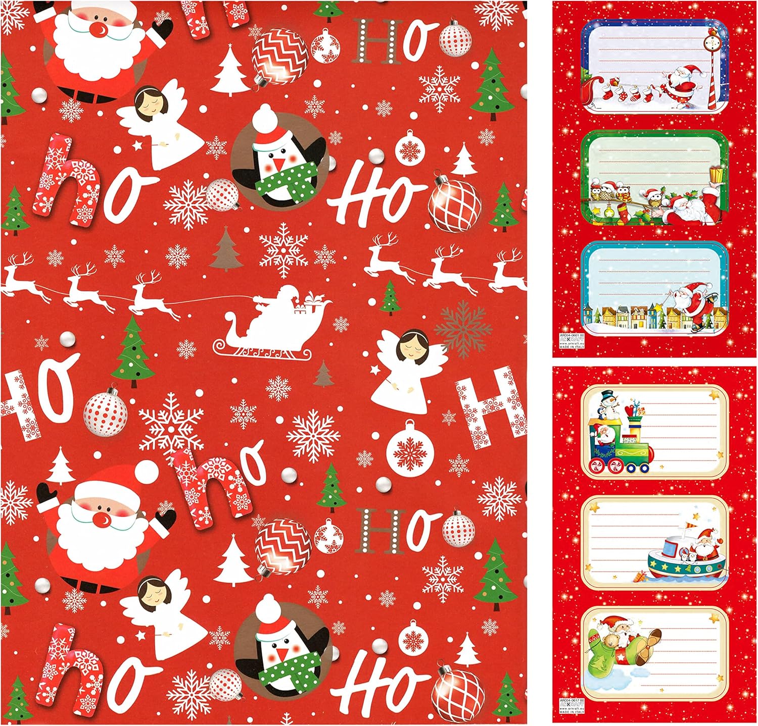 ARKRAFT carta regalo natale 5 fogli formato XXL + 6 stickers chiudi ...