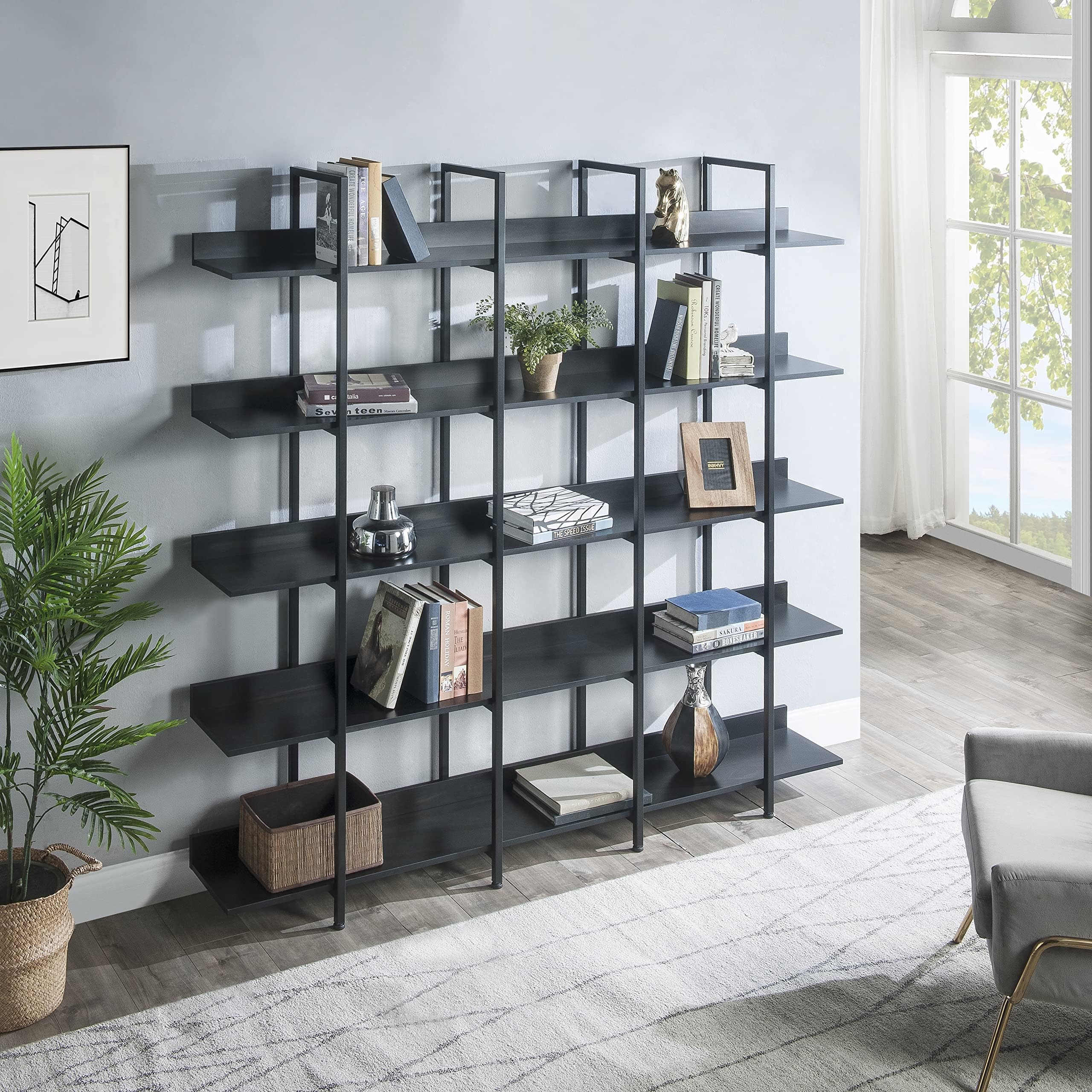 Amazon.com: Tall 5-Tier Bookcase with Drawer - Freestanding Wooden ...