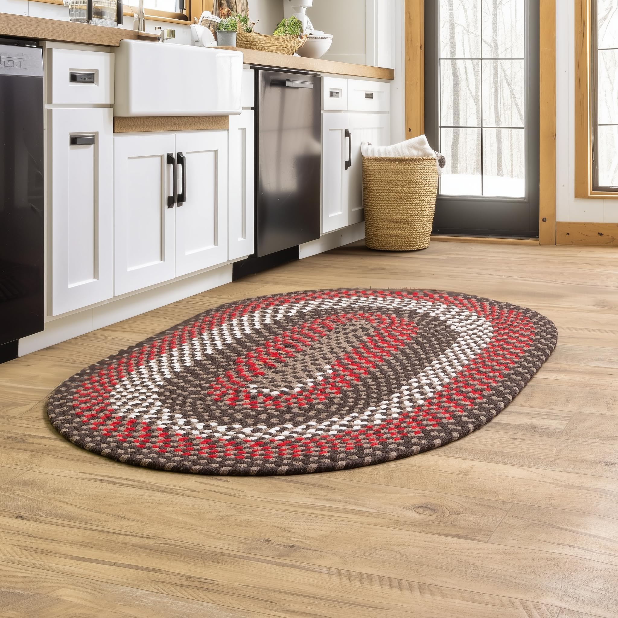 Amazon.com: Kitchen Rug - Braided Rug Oval - 2' X 3' Brown - Red - Oval ...