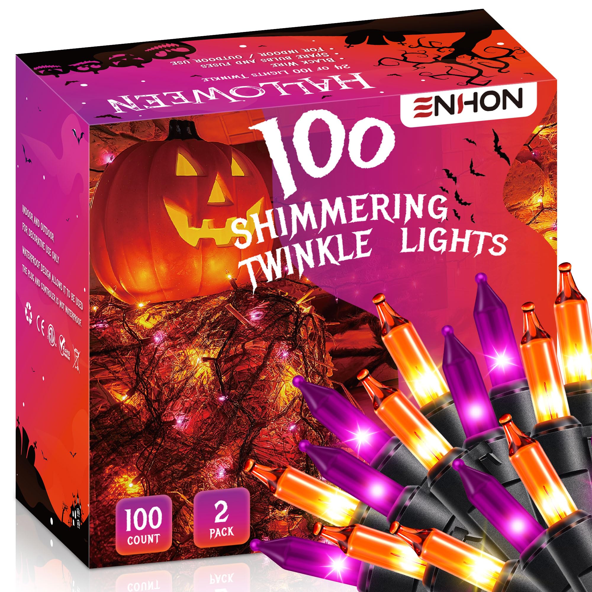 Purple Orange Halloween Twinkle Lights, 50.8 FT 40 of 200 Count Incandescent Halloween Fairy ...