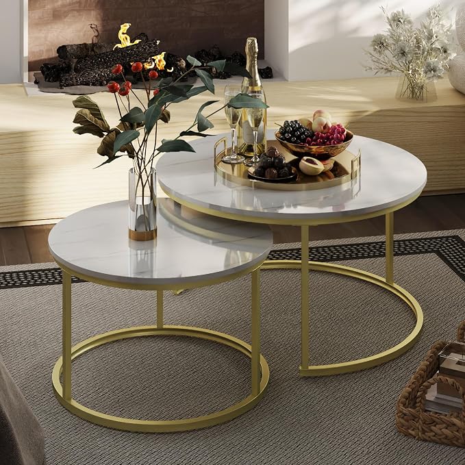 Amazon.com: Otterease Nesting Tables Set of 2, 31.5" Round Coffee Table ...
