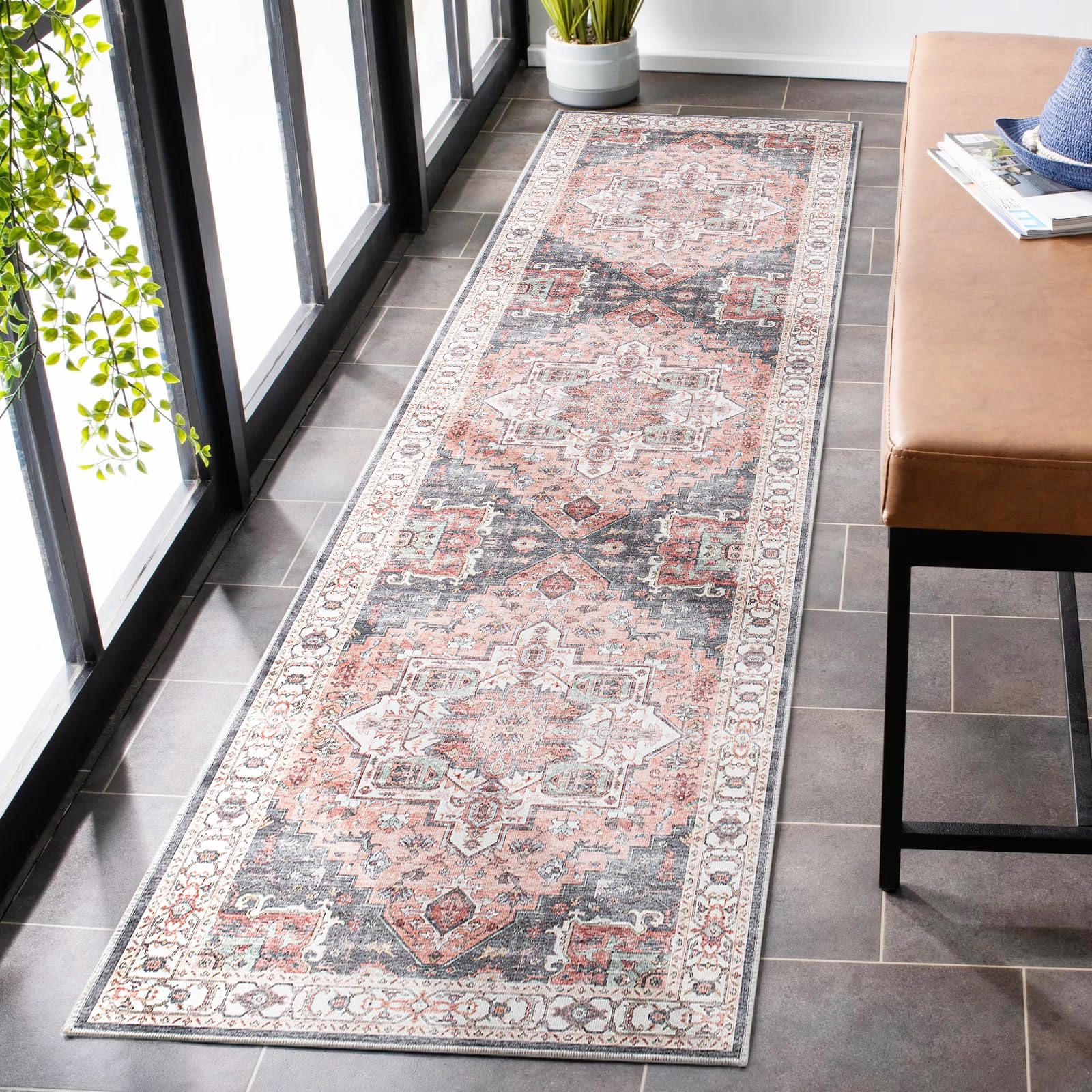 Carvapet Washable Hallway Runner Rug 60x240cm Long Thin Rug Runner Pink ...