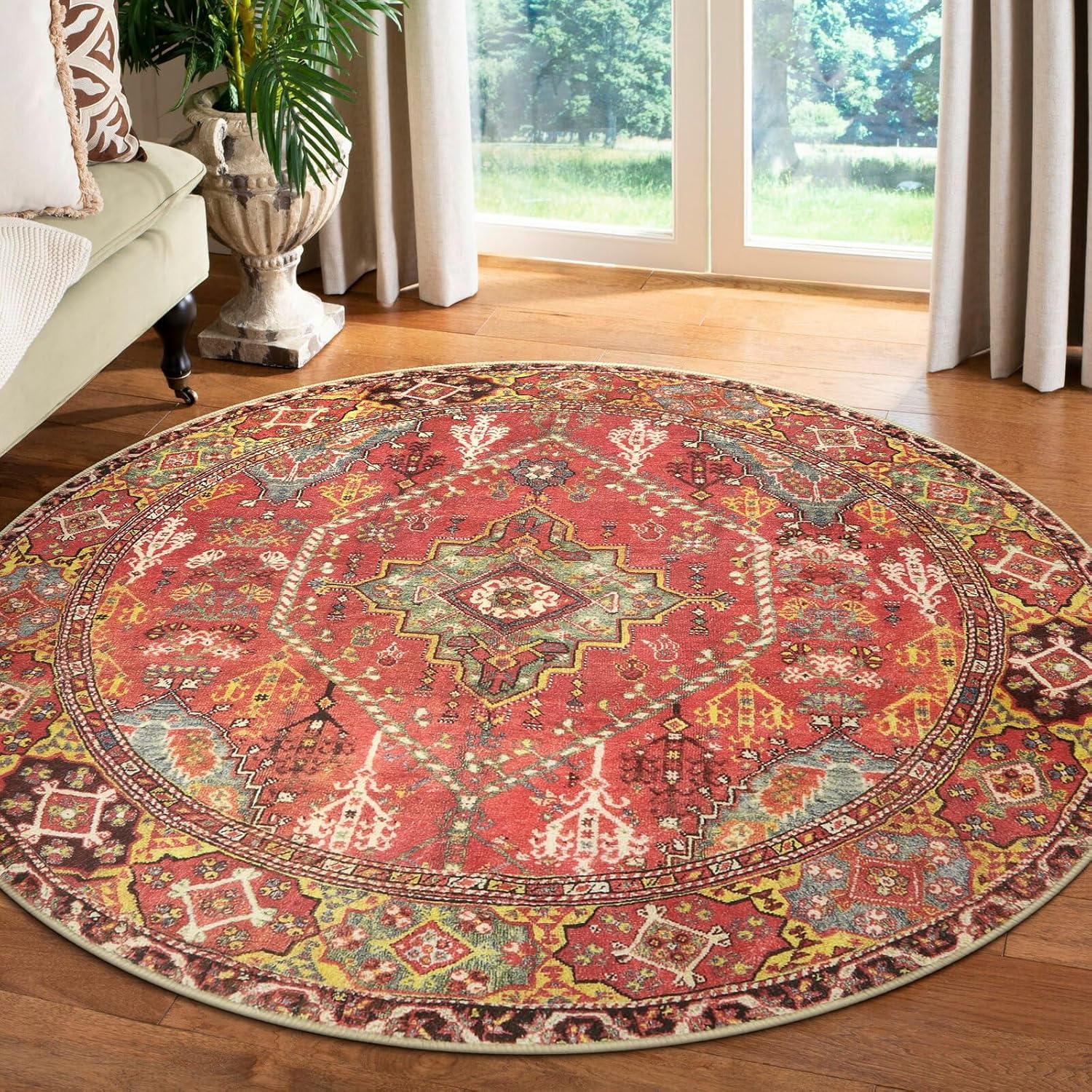 Amazon.com: LEEVAN Round Rug 5ft, Non Slip Low Profile Entryway Rug ...