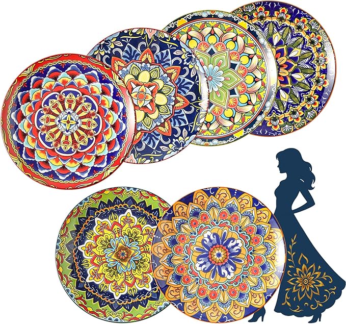 Colorful Ceramic Plate Set of 6 – 8.7 Inch Bohemian Porcelain Plates ...