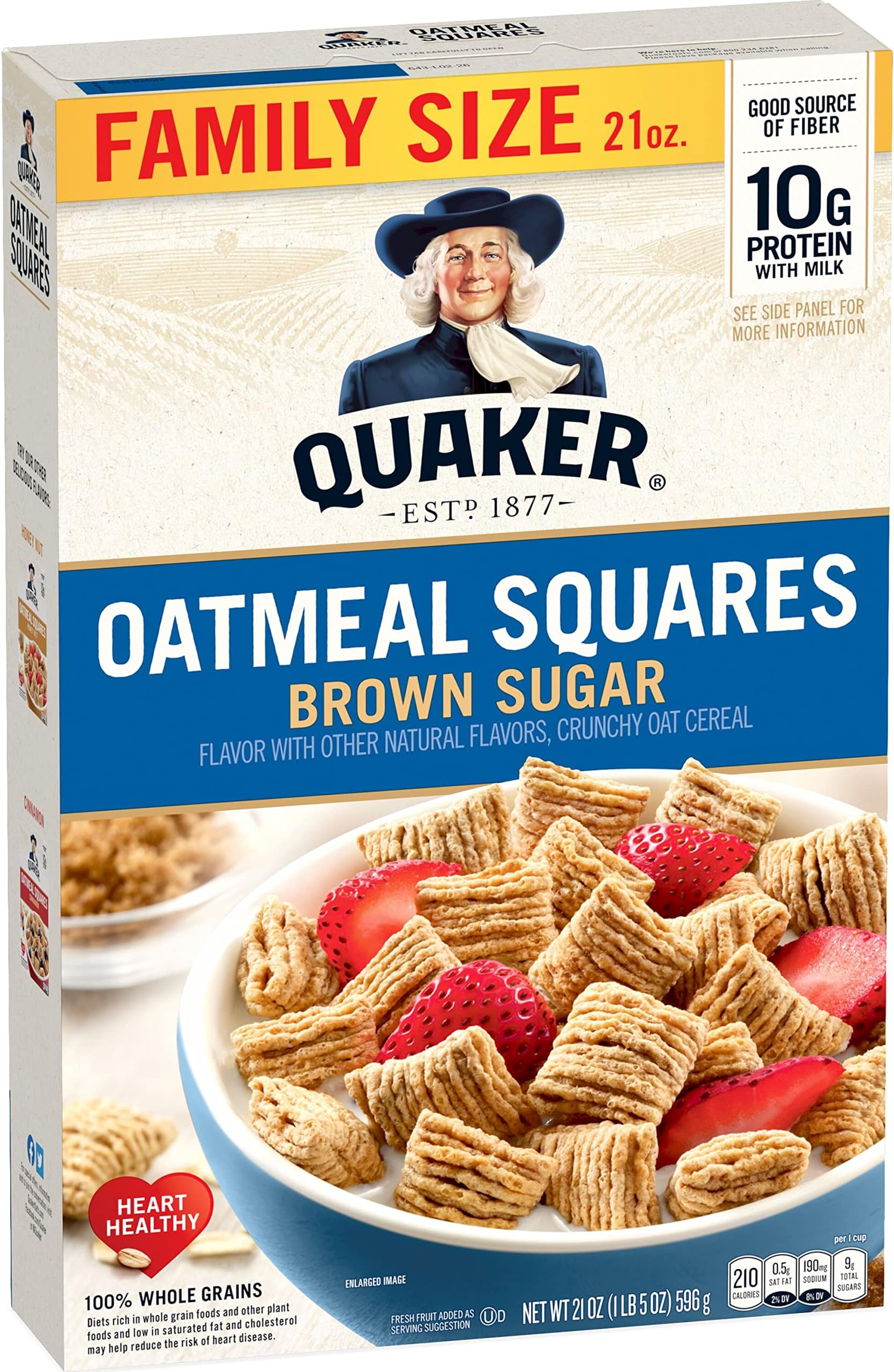Amazon.com: Quaker Oatmeal Squares Breakfast Cereal, Brown Sugar, 21oz ...