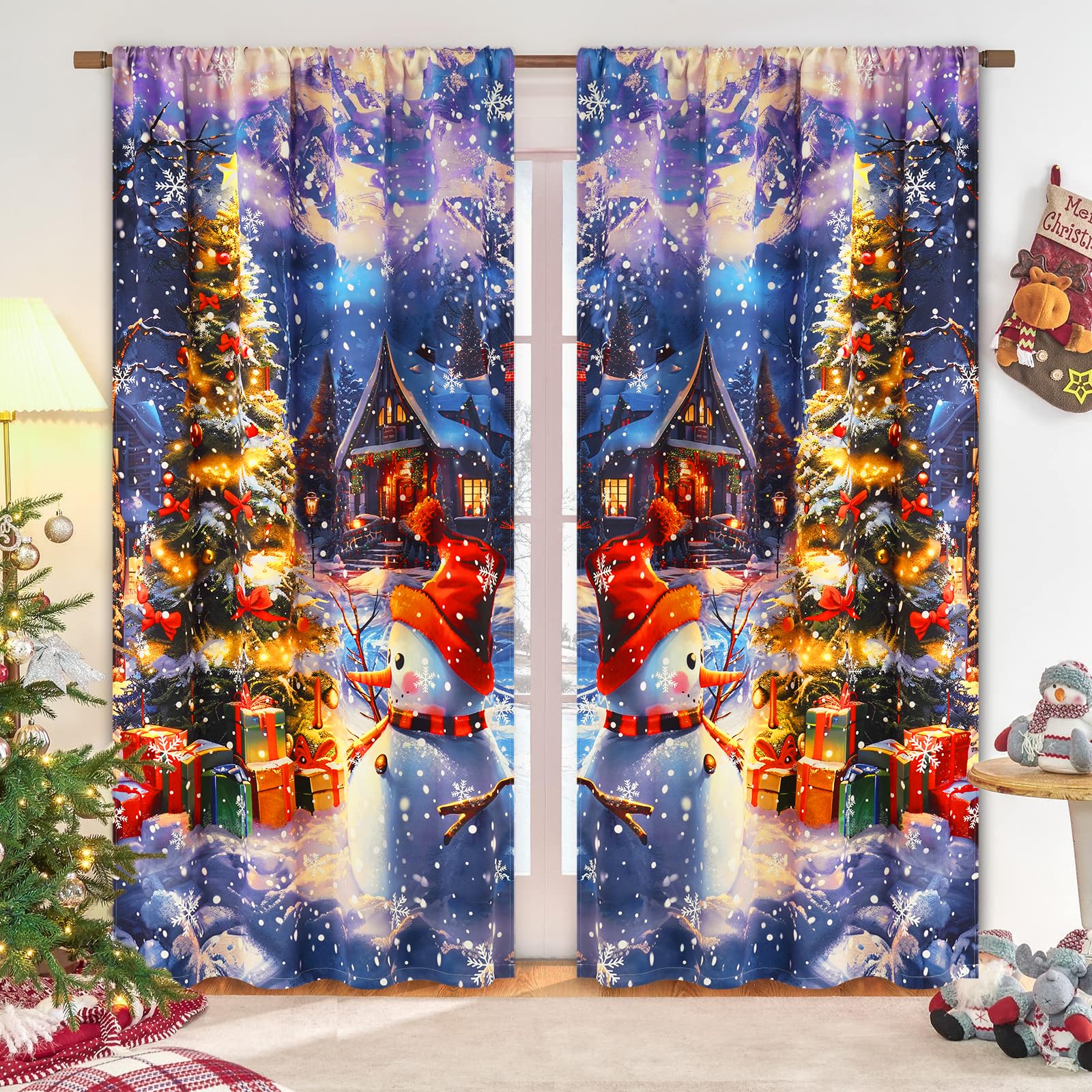 Amazon.com: Christmas Window Curtain 52 x 84 Inch, Xmas Tree Window ...