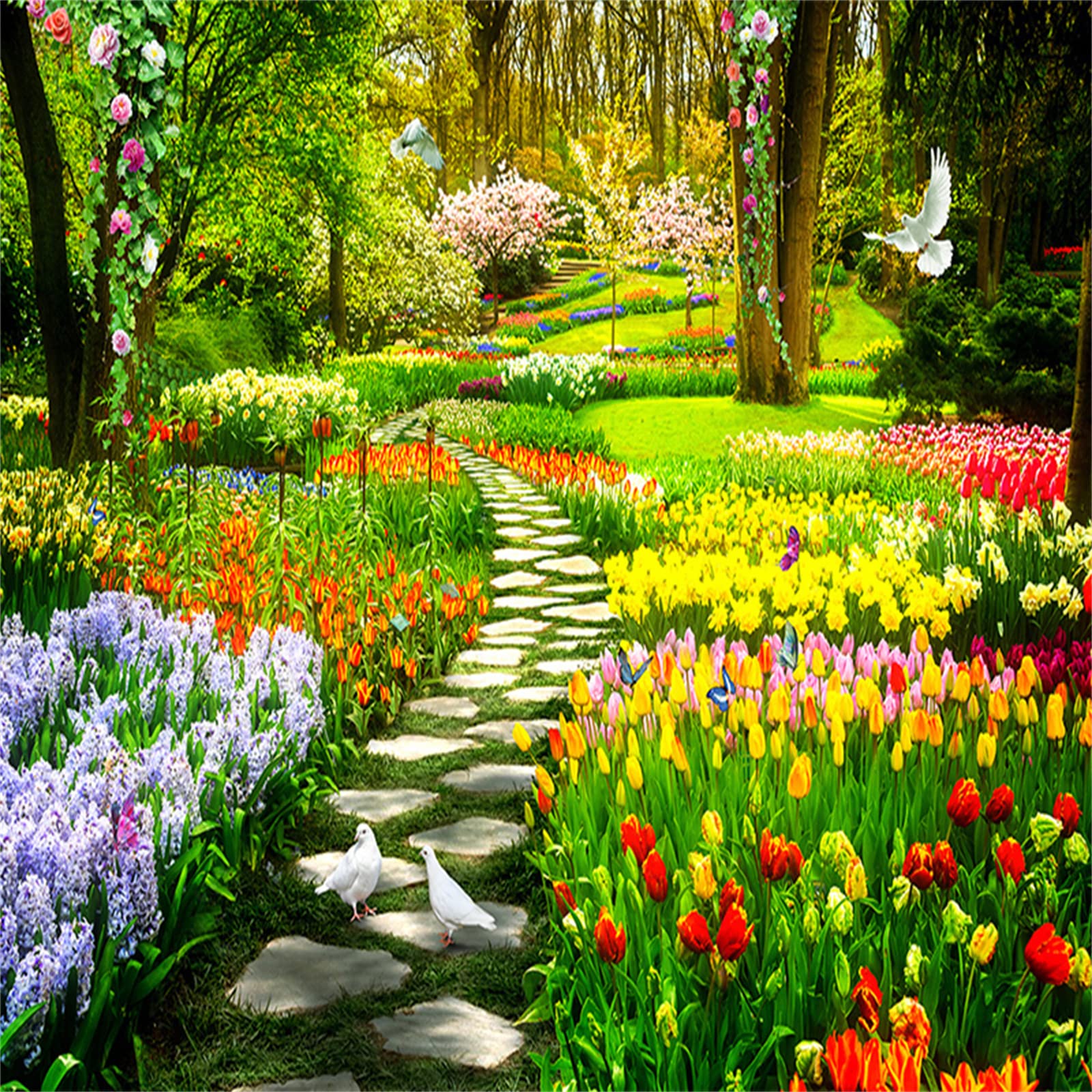 3d Flower Garden Wallpaper Natural Landscape Wallpaper, Tulip Flower