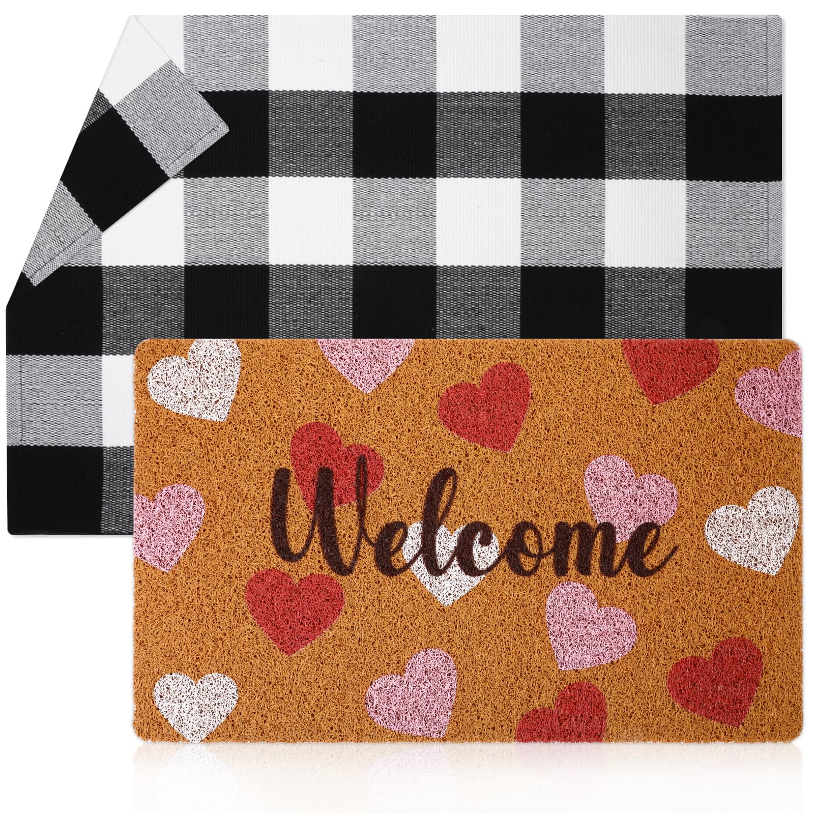 Amazon.com: 2pcs Valentines Day DoorMat Heart Doormat Welcome Mat ...