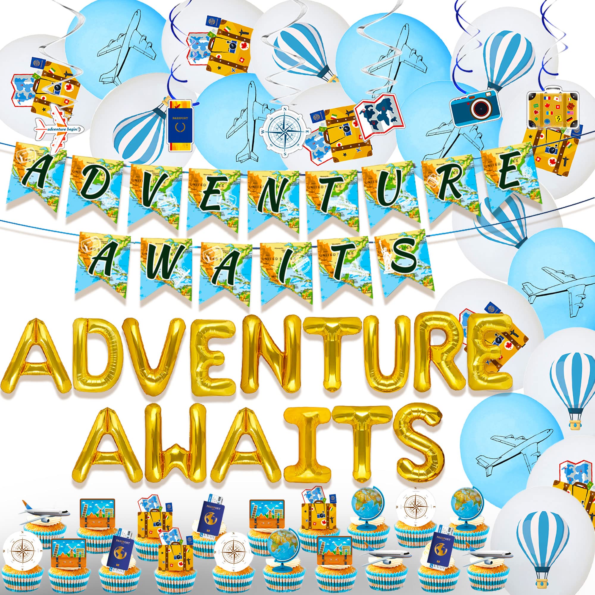 Amazon.com: JeVenis Adventure Awaits Party Decoration Lets Travel Begin ...