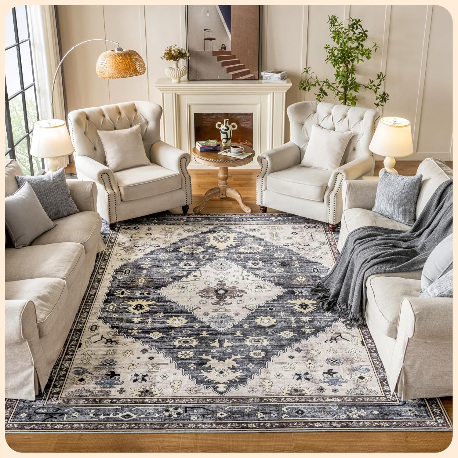 Amazon.com: Istana Rugs 8x10 - Dark Grey Blue/Rose Mauve Bedroom Rug ...