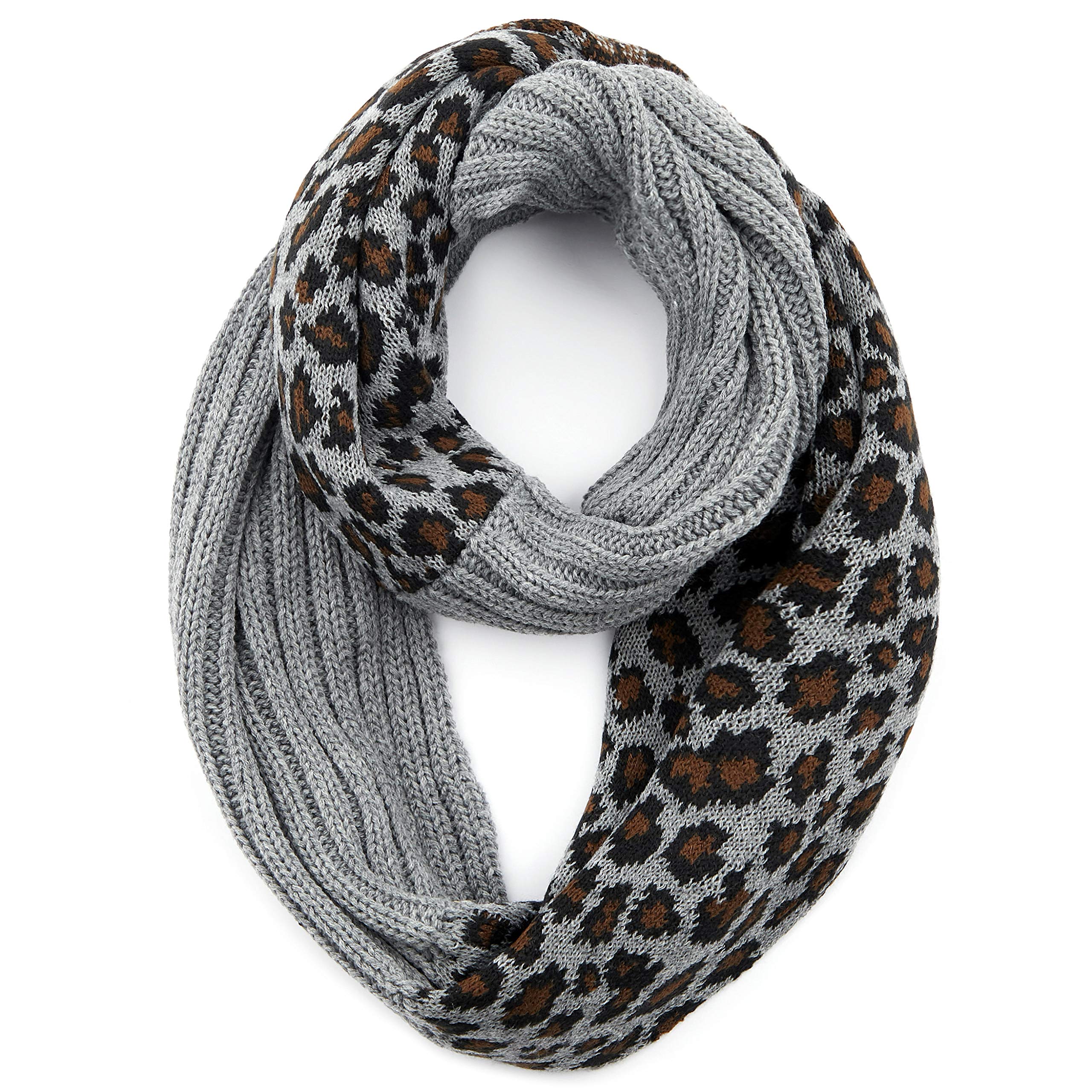 C.C Exclusives Solid Color Ribbed Infinity Scarf with Leopard Pattern ...