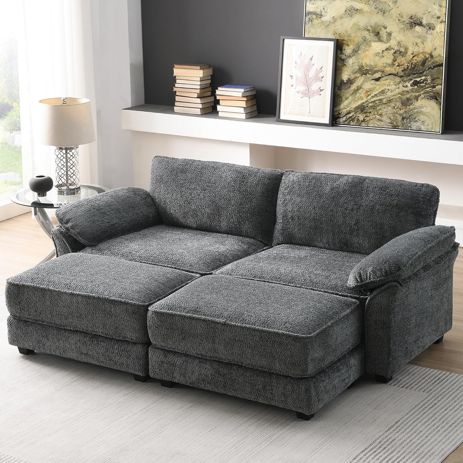 Amazon.com: GNIXUU Deep Seat Sectional Sofa with 2 Ottoman, 81 ...