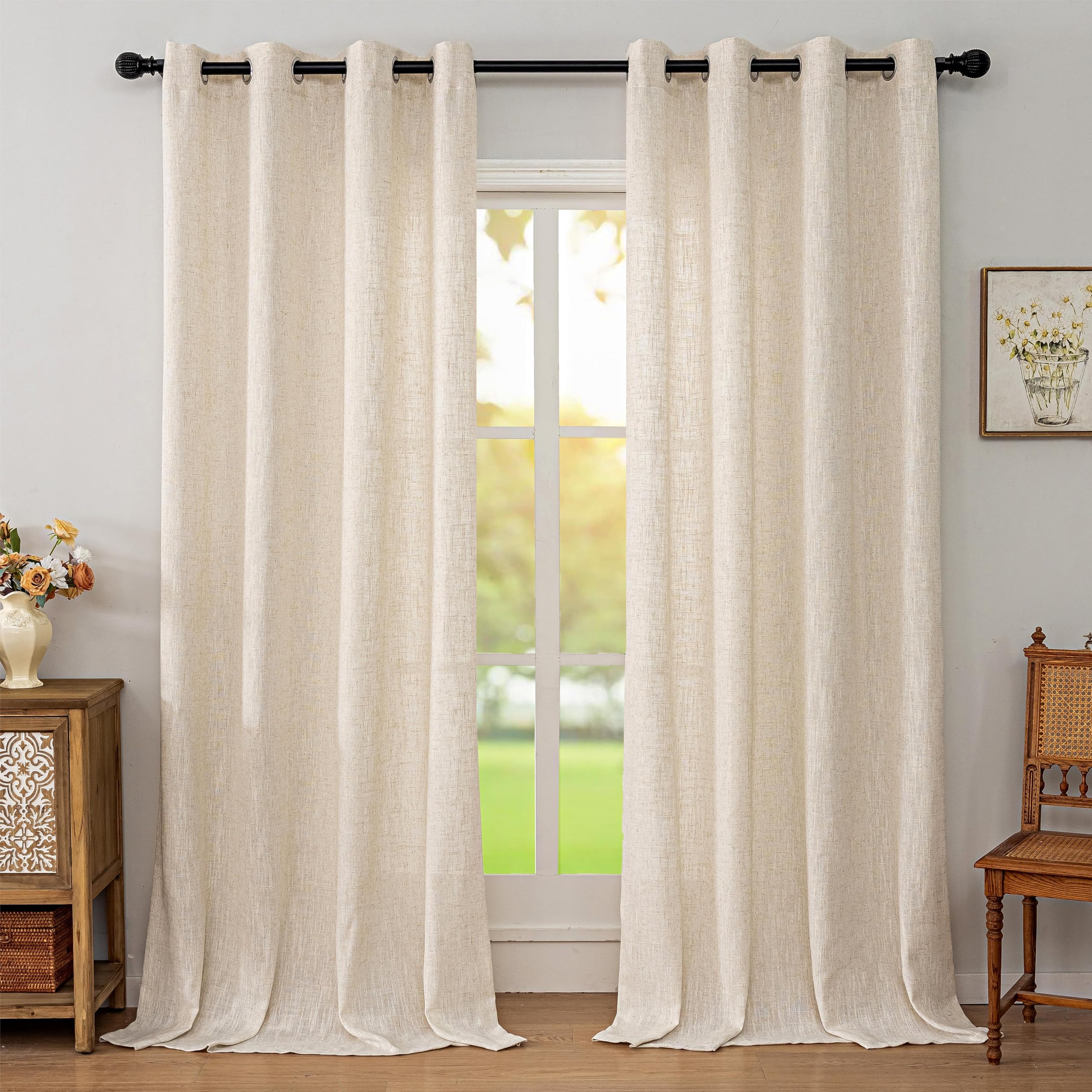 Amazon.com: PHOENIGON Natural Linen Textured Curtain Semi Sheer ...