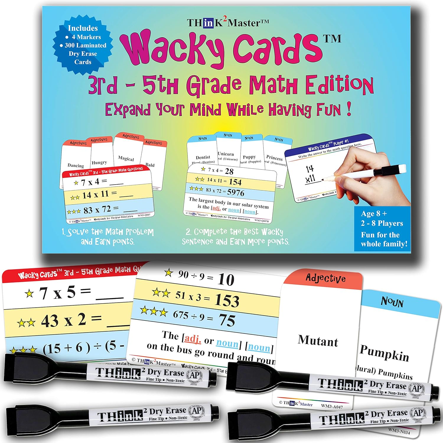 Amazon.com: Think2Master Wacky Cards 3rd - 5th Grade. Math Card Game ...