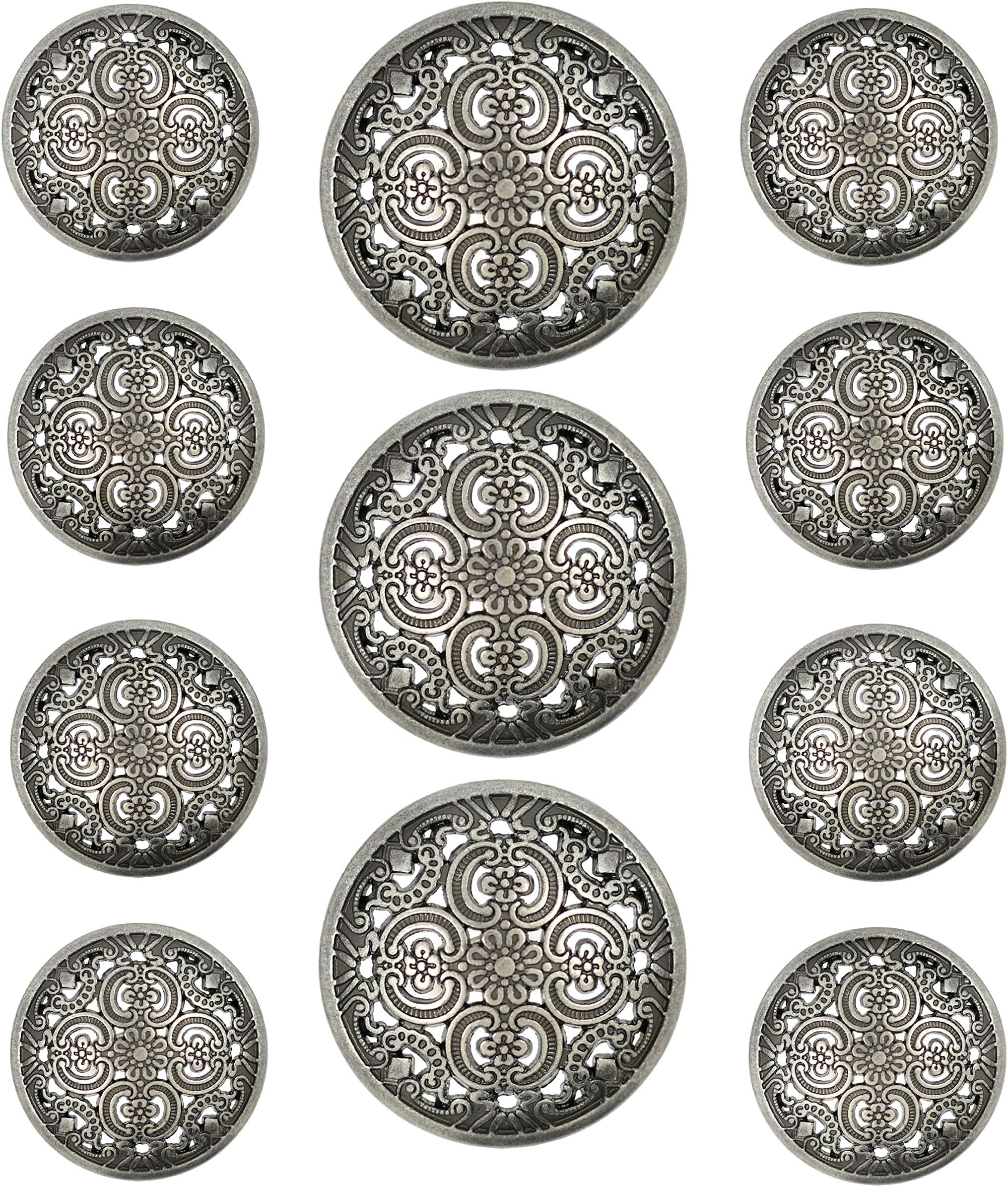 Amazon.com: Antique Silver Metal Buttons - 12 Pcs - 3 Size Options ...
