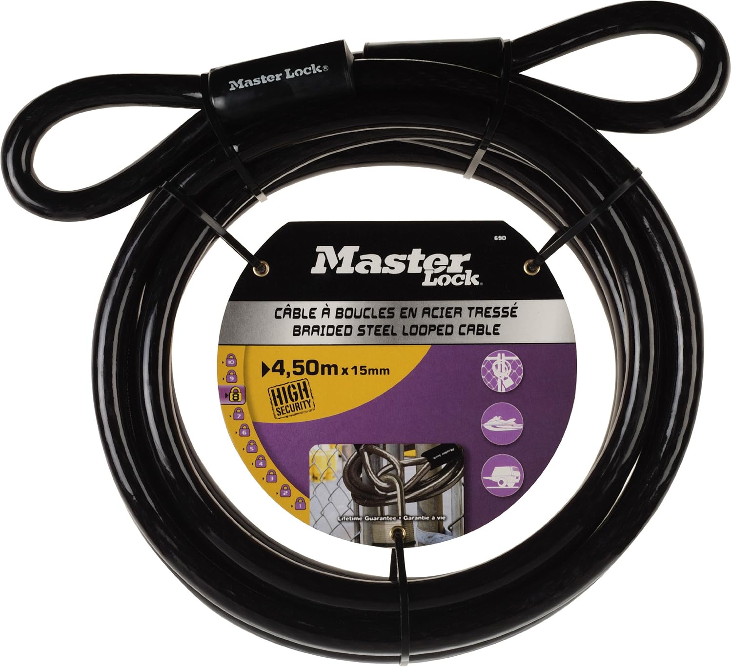 Master Lock 69EURD - Woven Stainless Steel Looped Cable Lock 4.5 m x Ø ...