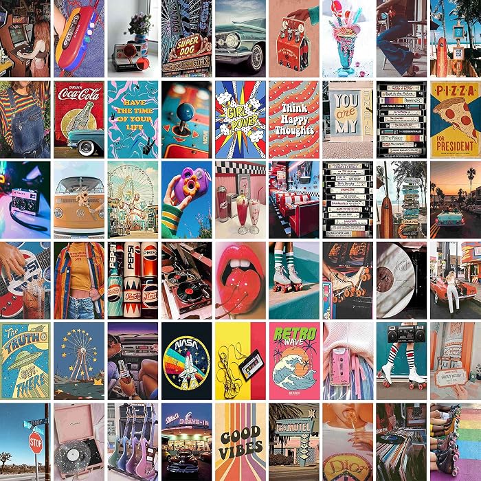 Buy Wall Collage Kit Aesthetic Pictures,60 PCS 4x6 inch Retro 80s photo ...