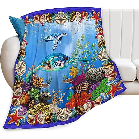 Amazon.com: Sea Turtle Throw Blanket, Teal Flannel Fleece Blanket,Soft ...