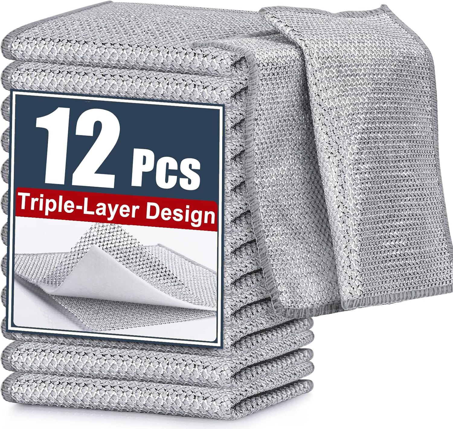 Amazon.com: Navona 12 Pcs New Upgrade Steel Wire Dishcloth,Triple-Layer ...