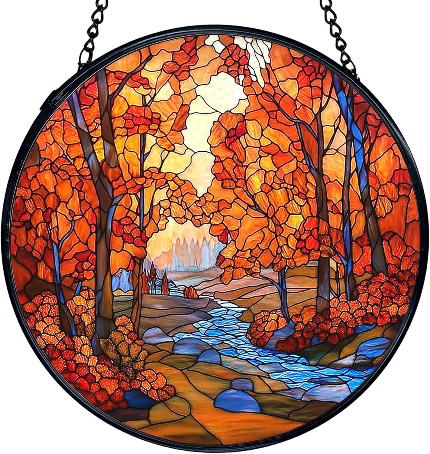 Amazon.com : TNUW Fall Autumn Stained Glass Window Hanging, Rustic ...