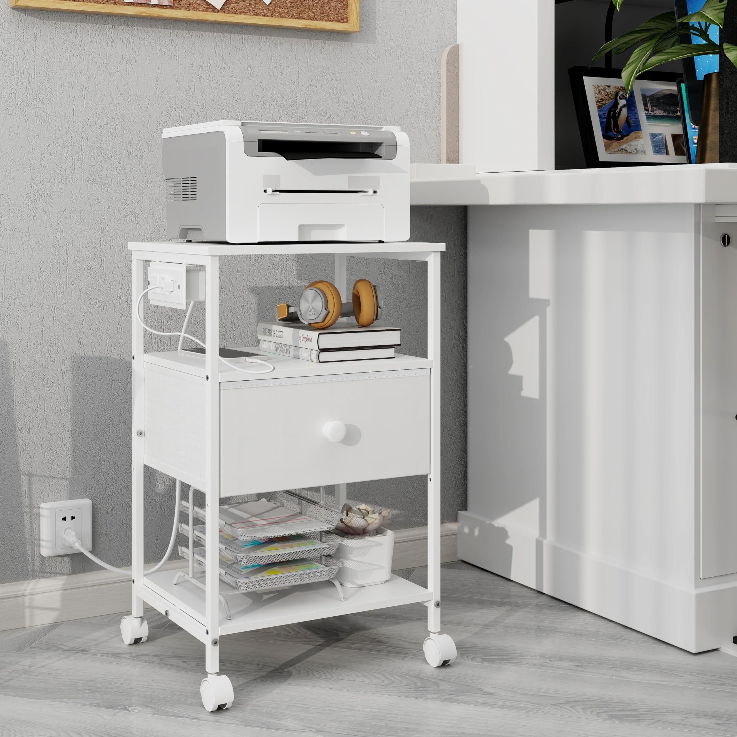 VEDECASA 3 Tier Printer Stand with Charging Station, USB Port, Printer ...