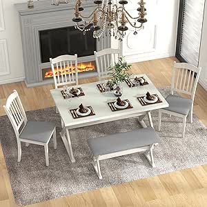 Amazon.com - Merax 6-Piece Dining Table Set with 4 Upholstered Chairs ...