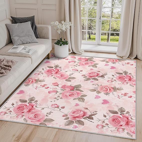 Amazon.com: SherAvant Floral Rug 5x7-5x6 Rug - Floral Rug - Pink Rose ...