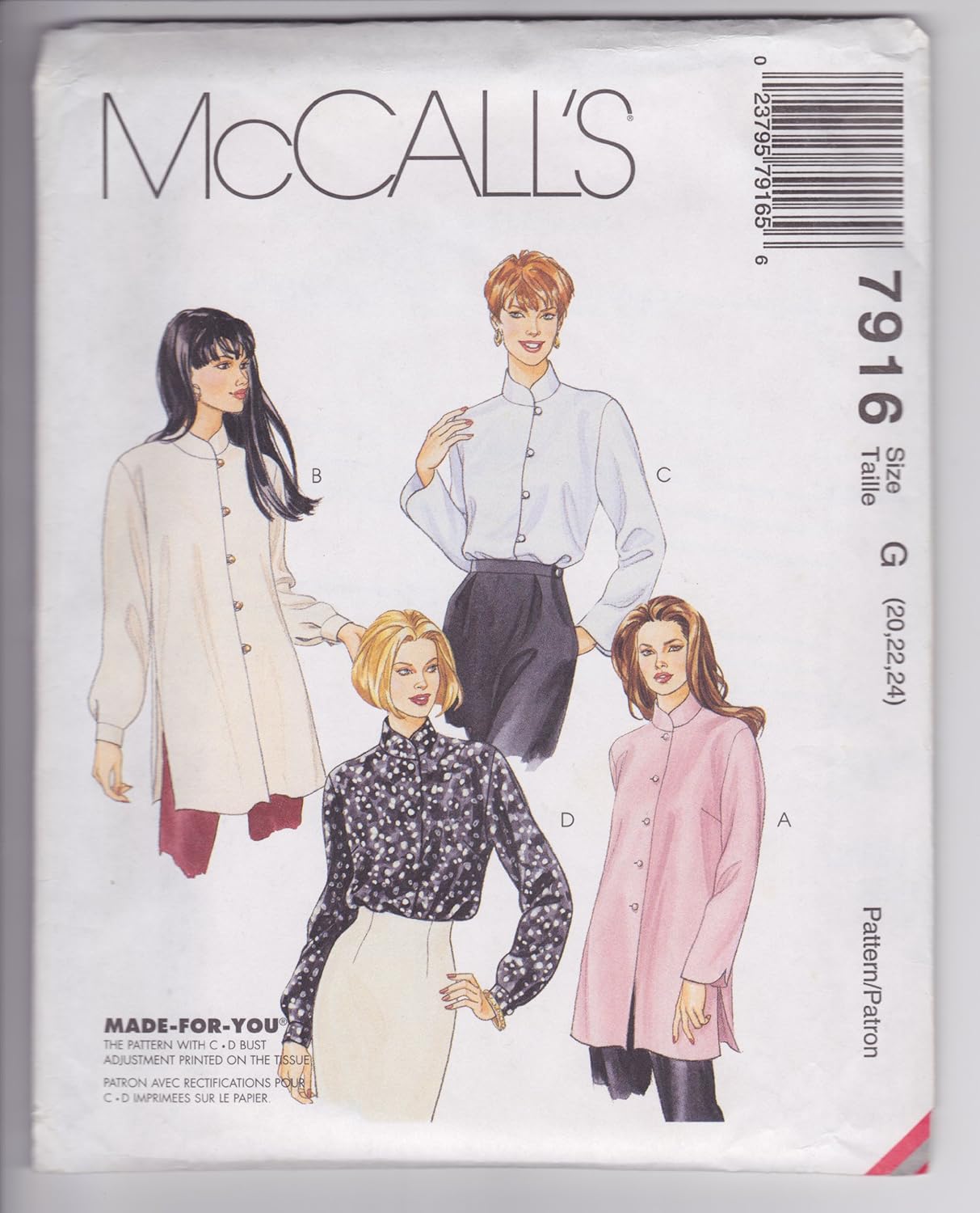 Amazon.com: McCall's Misses' 7916 Blouse in Two Lengths, Size G: 20,22 ...