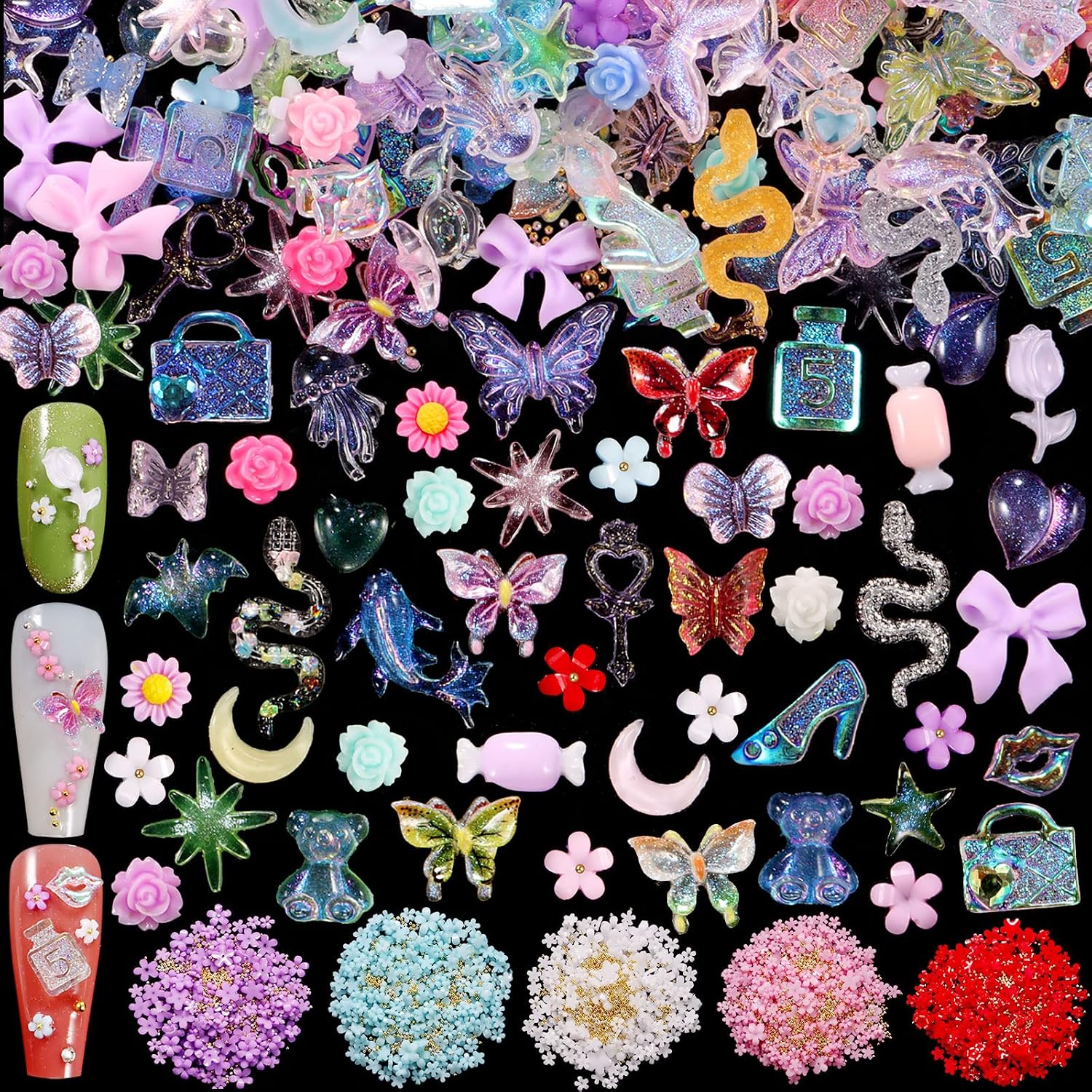 Amazon.com: 1400pcs 3D Nail Charms 3D Butterfly Nail Charms Y2K Nail ...