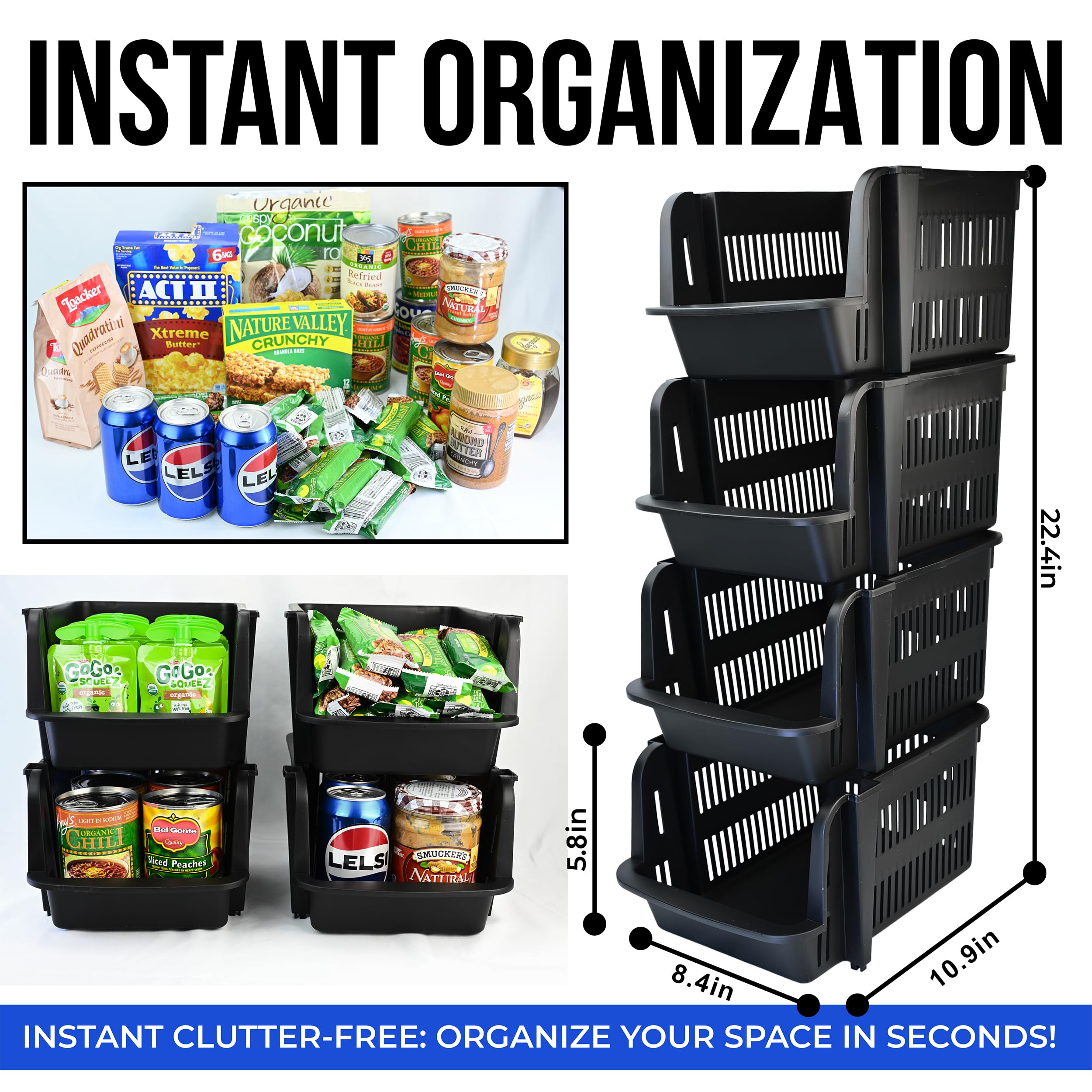 Snapklik.com : Skywin Plastic Stackable Storage Bins - 4 Pack Open Front Storage Bins Medium For ...