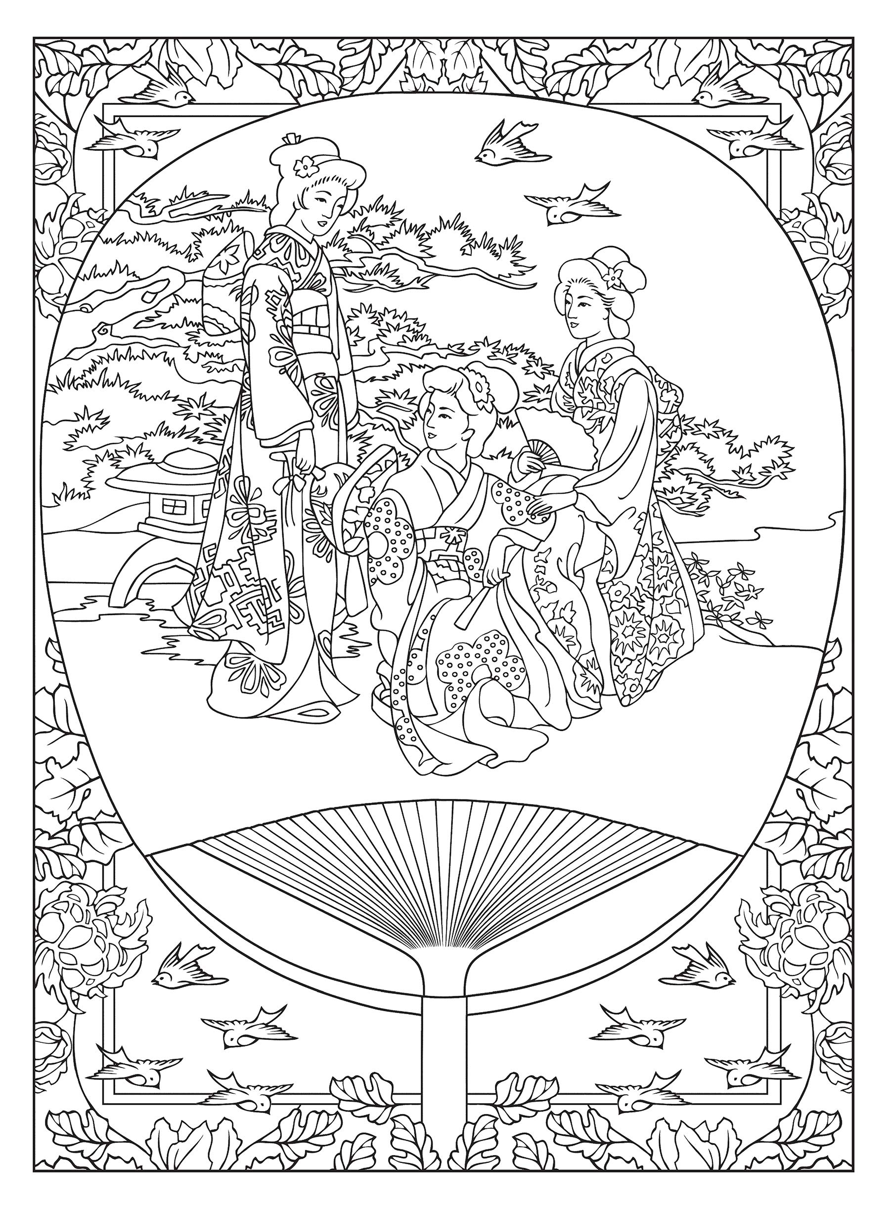 Hand Fan Coloring Page