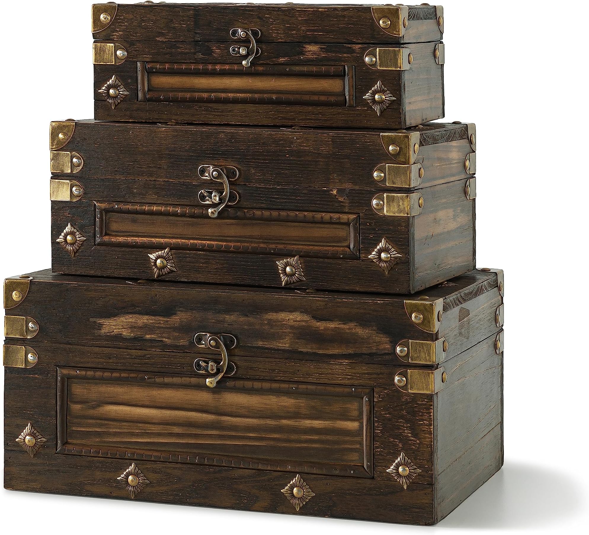 Amazon.com: Deco 79 Wood Decorative Trunk Nesting Upholstered ...