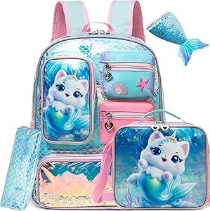 Amazon.com: Meetbelify Cute Cat Backpack for Girls Backpack with Lunch ...