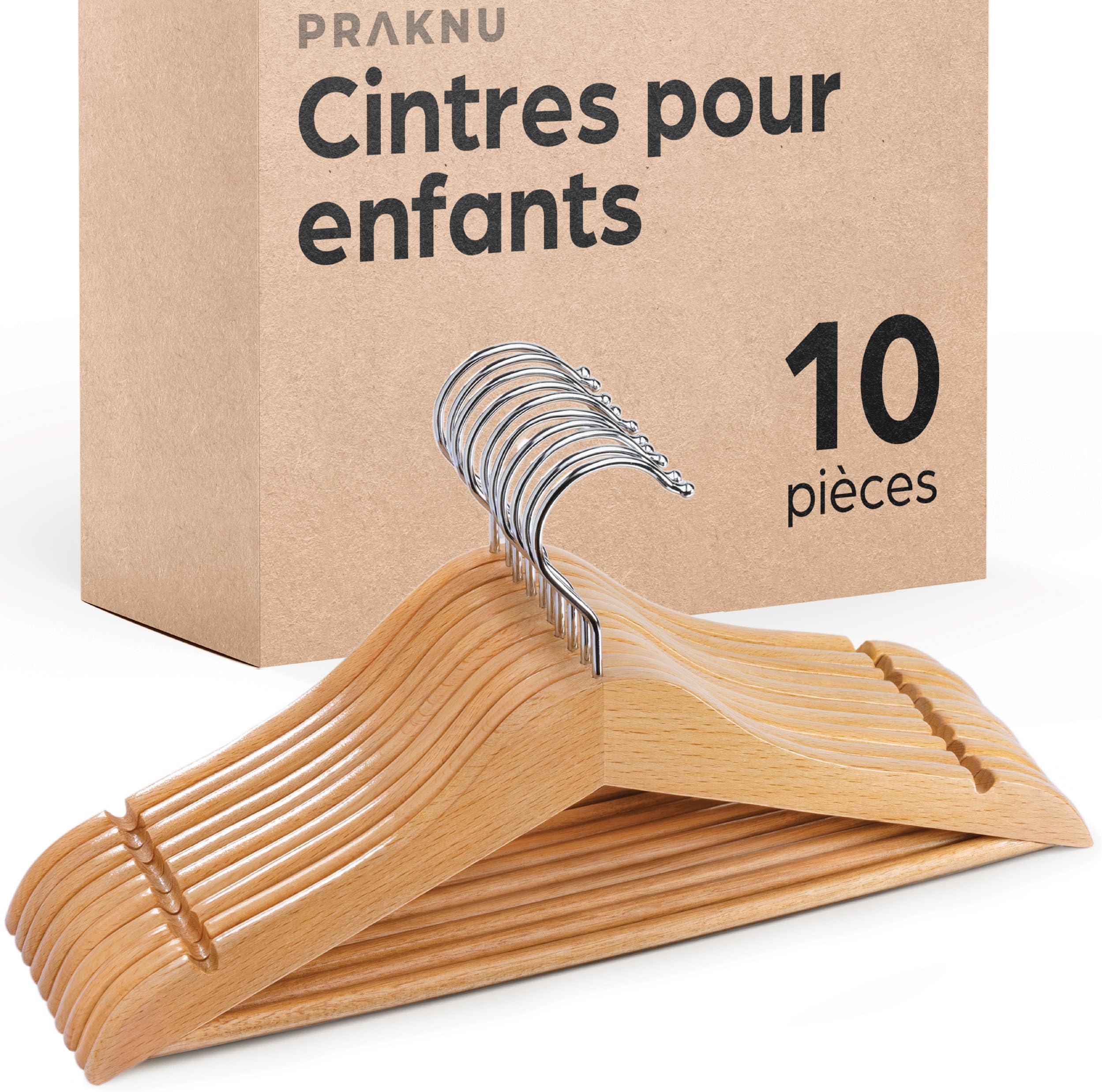 Cintres pour Enfants en Bois Solide - Lot de 10 - Bois de Hêtre Naturel ...