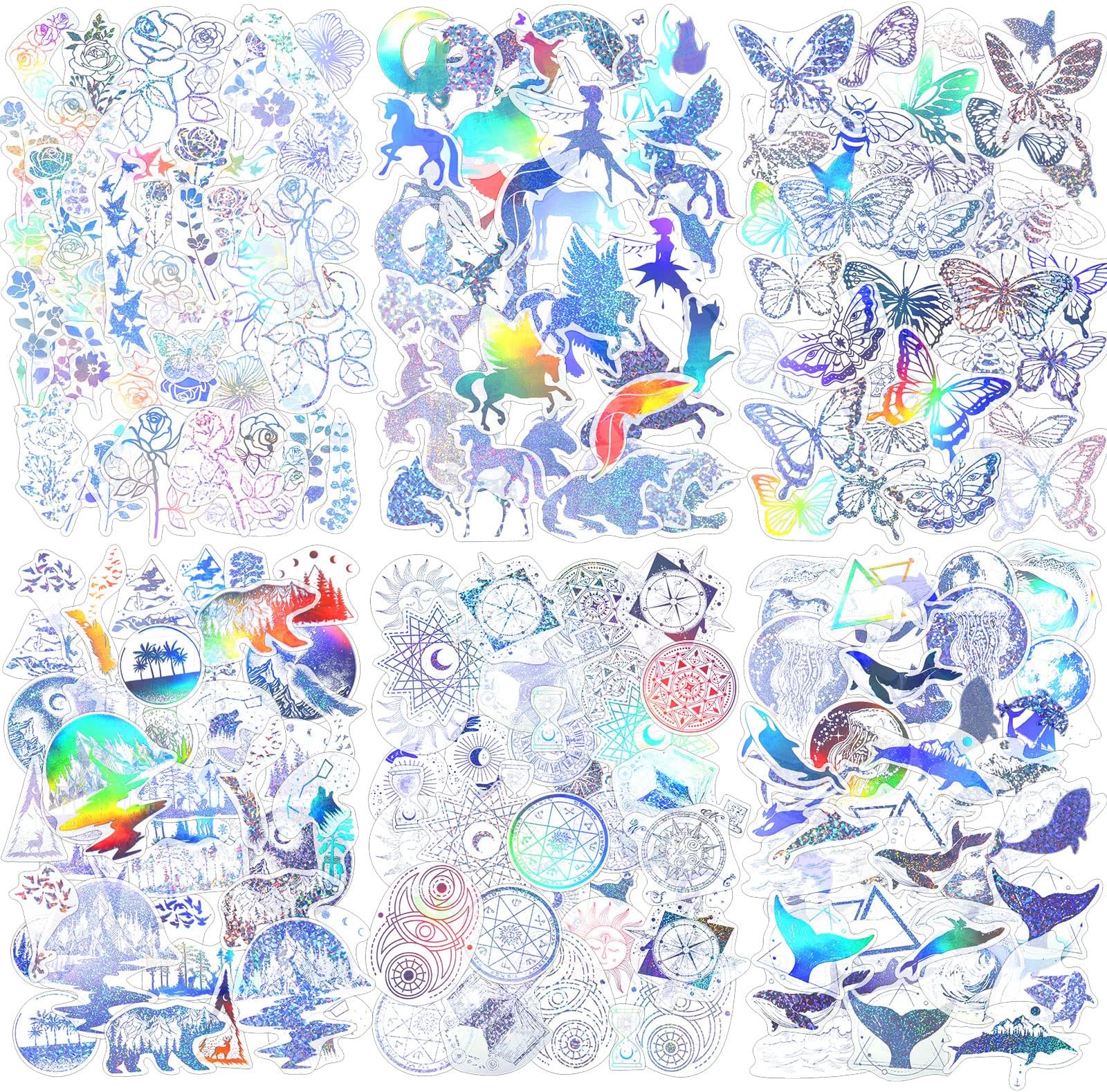 Amazon.com: 120 Pcs Holographic Glitter Jellyfish Ocean Life Stickers ...