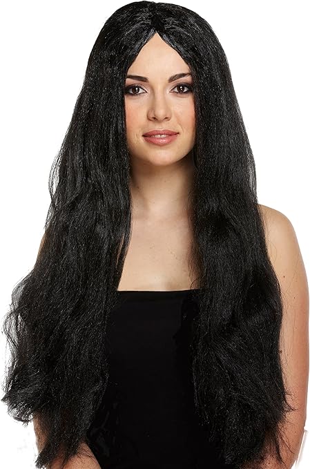 Adult Halloween Long Black Straight Witch Wig Fancy Dress Accessory ...
