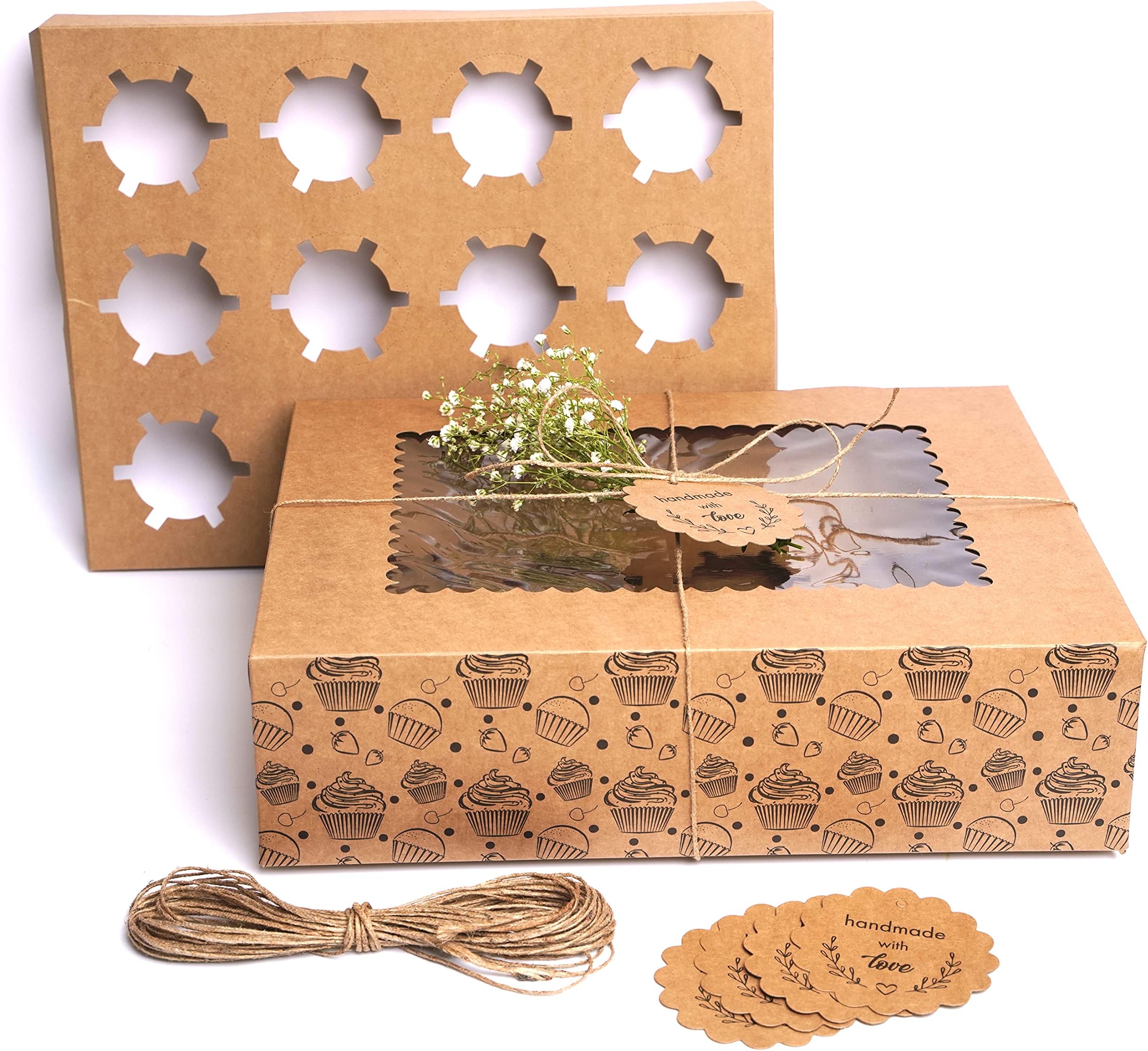 mudrit Cupcake Boxes With Insert Trays (Pack of 20), Brown Cupcake ...