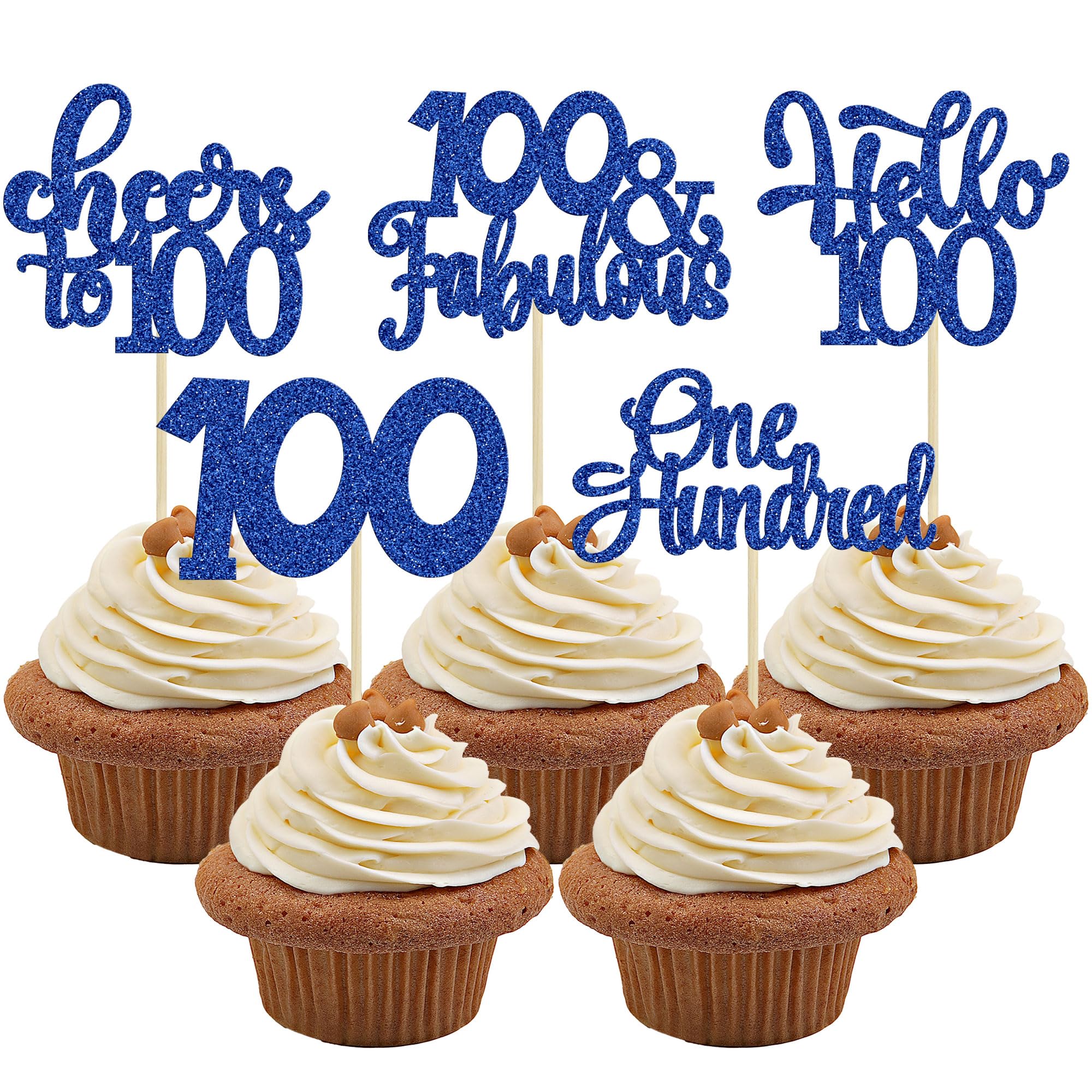 Amazon.com: 30Pcs Happy 100th Birthday Cupcake Toppers Deep Blue ...