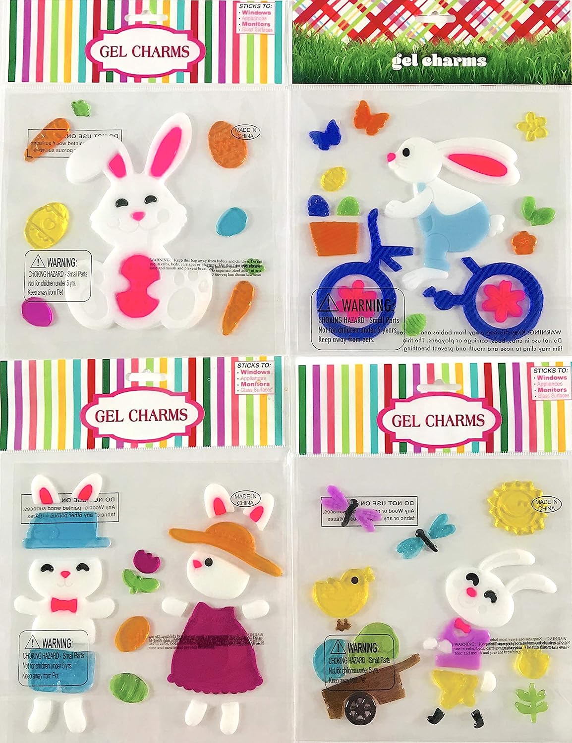 Amazon.com: Fun Easter Spring Gel Clings: Variety of Flowers, Bunny ...