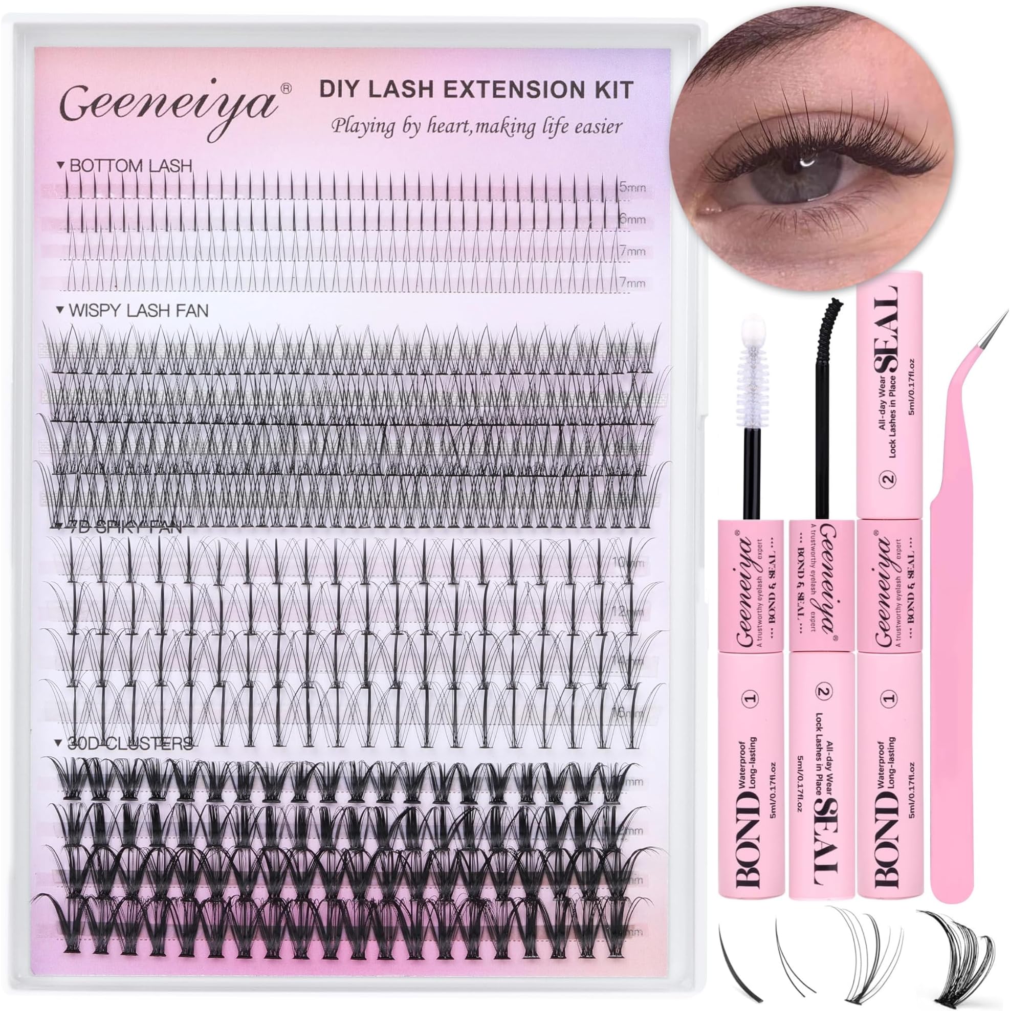 Amazon.com: Geeneiya Lash Clusters Kit Individual Lash Extension Kit ...