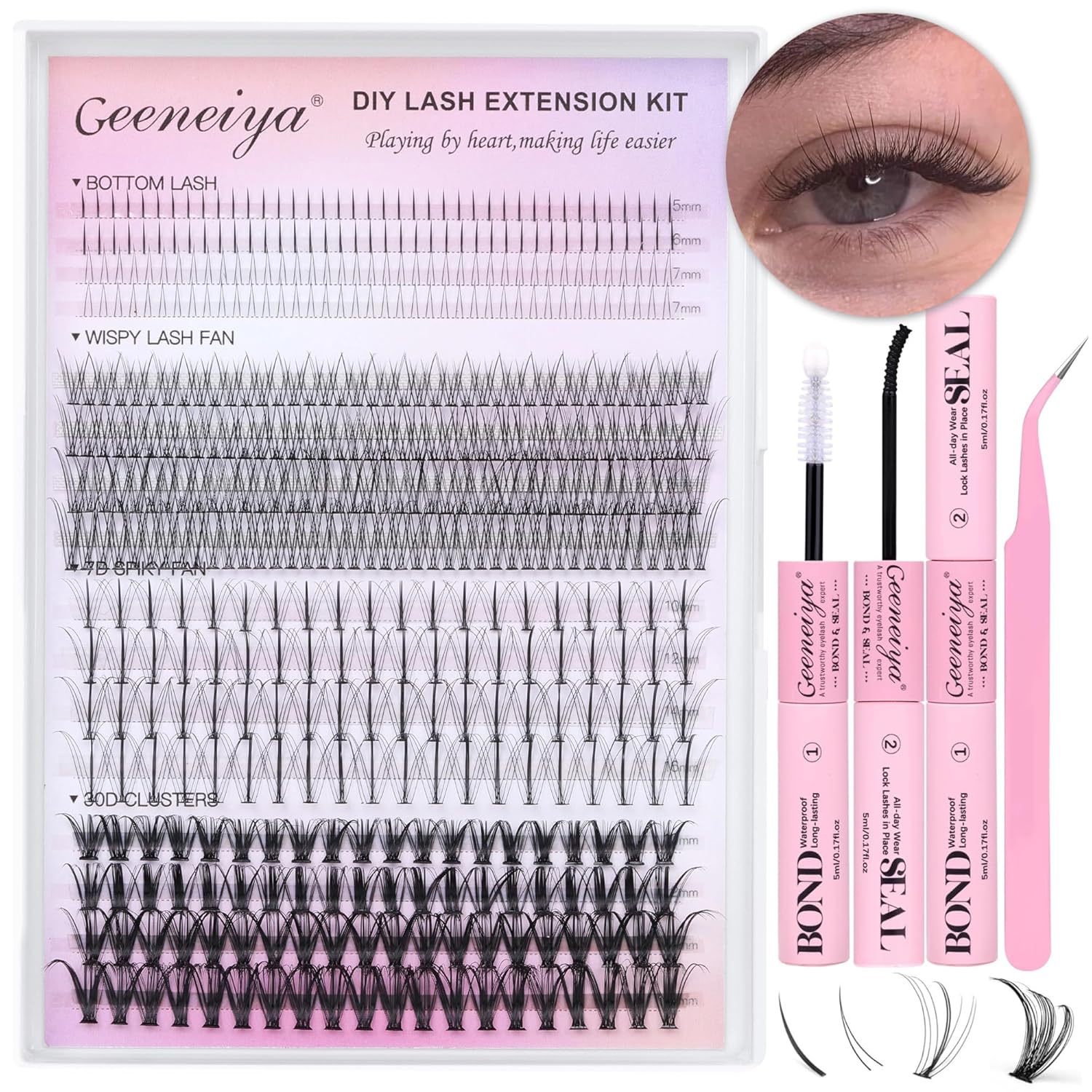Amazon.com: Geeneiya Lash Clusters Kit Individual Lash Extension Kit ...
