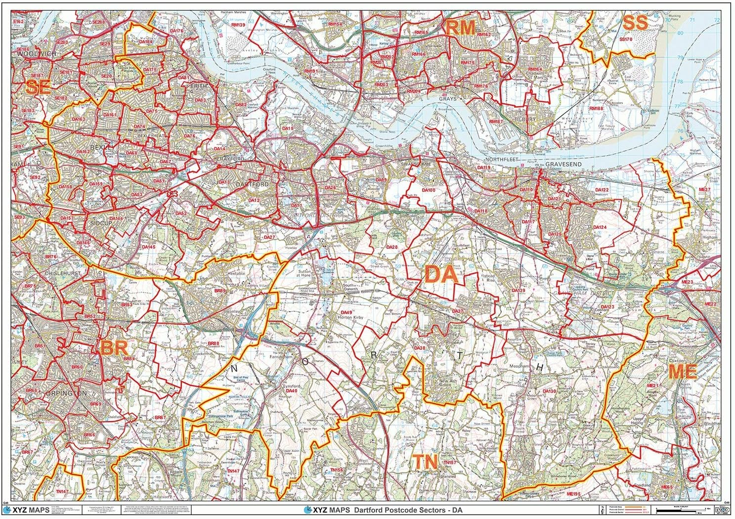 Dartford - DA - Postcode Wall Map - Paper : Amazon.co.uk: Stationery ...
